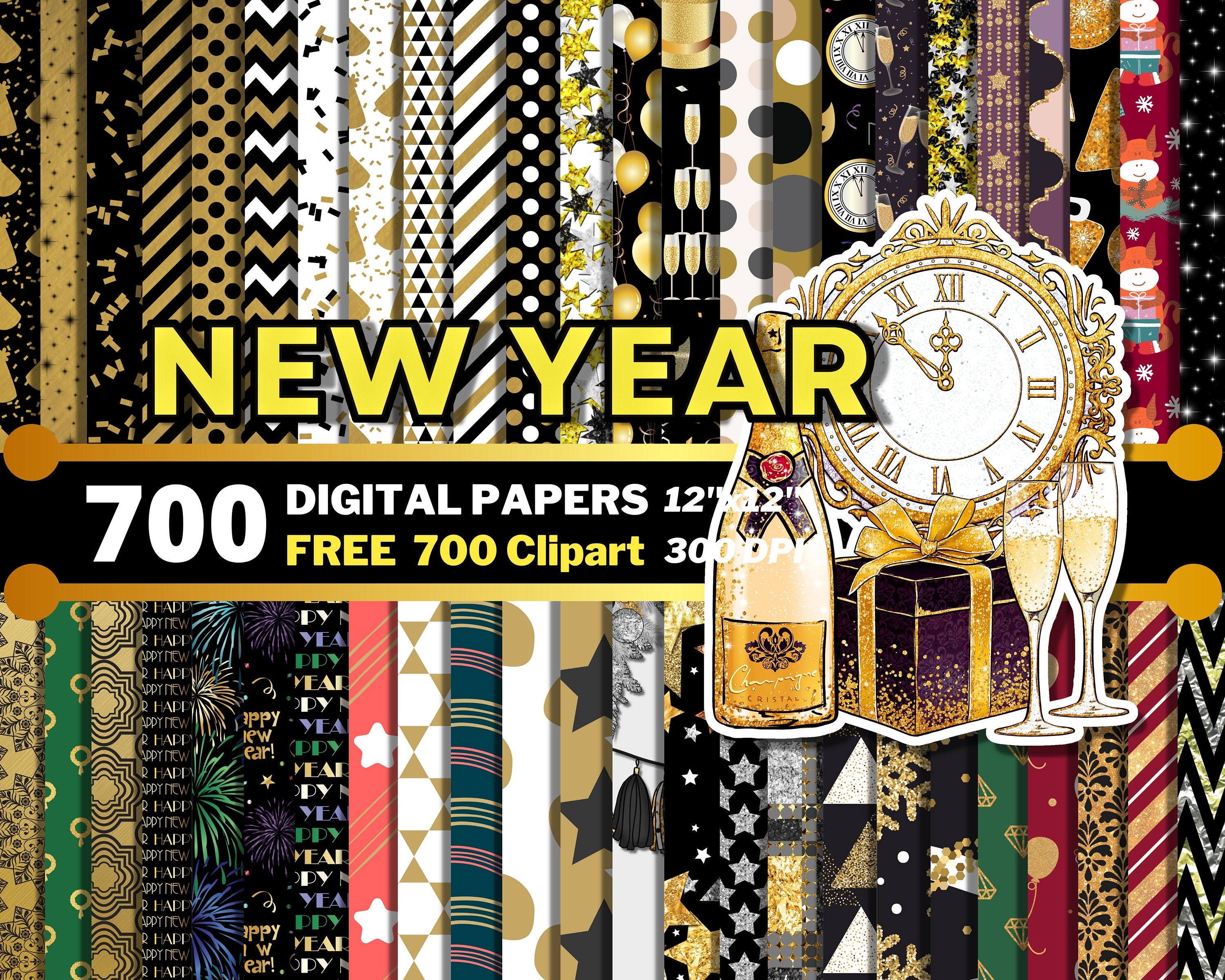 New Year Digital Papers PNG bundle – svg files for cricut