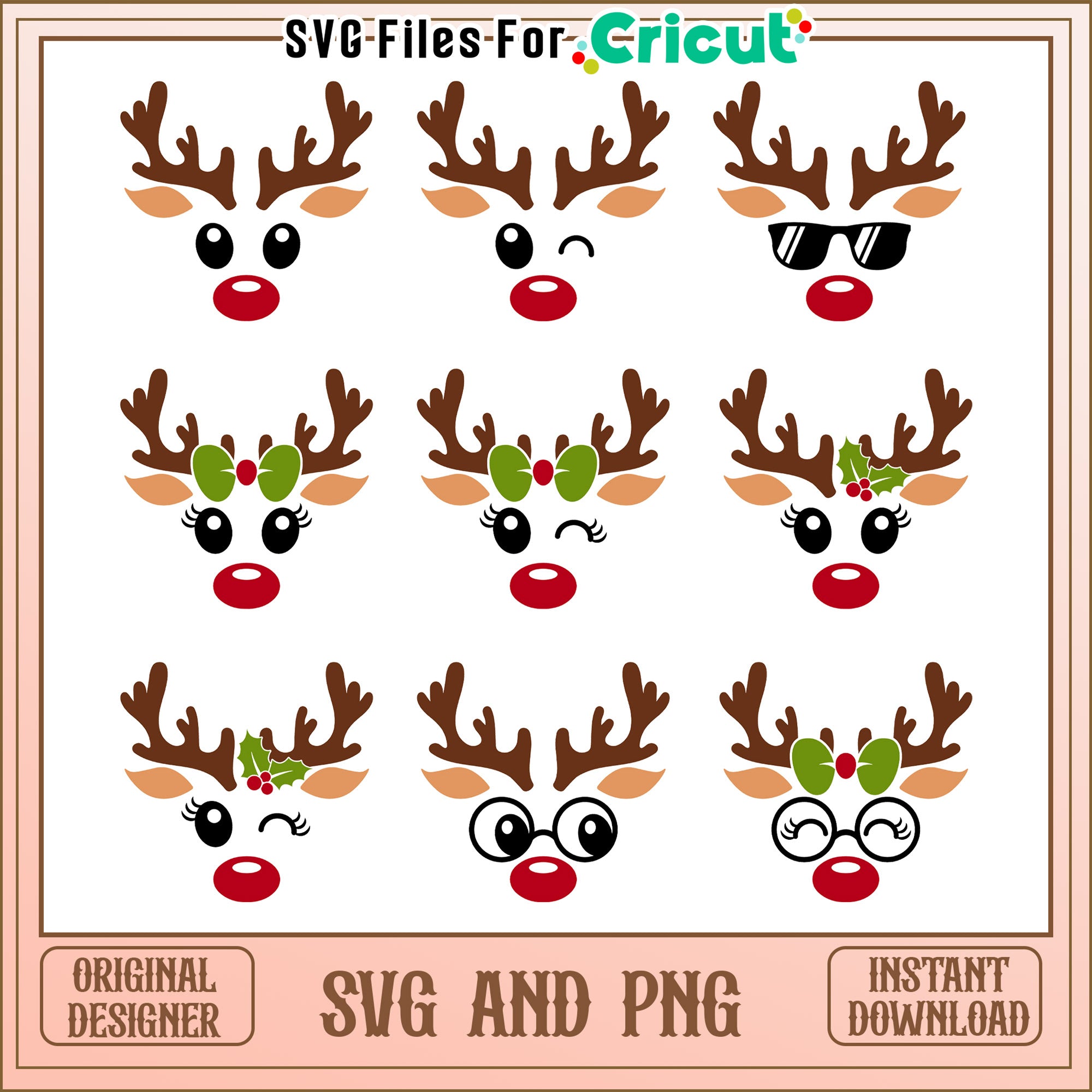 Christmas reindeer face bundle svg, christmas reindeer svg, christmas ...