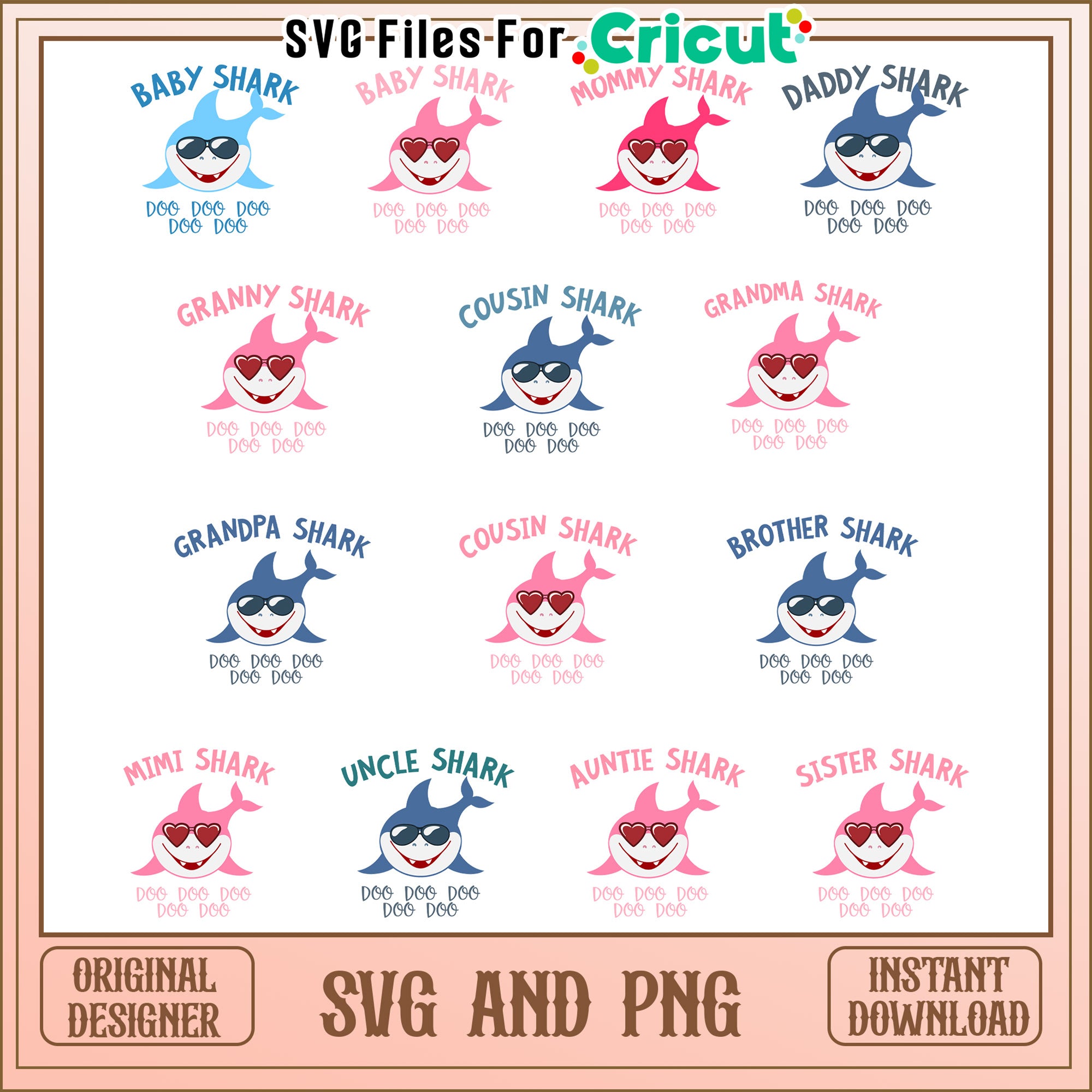 Family shark doo doo doo bundle design svg, baby shark cartoon svg ...