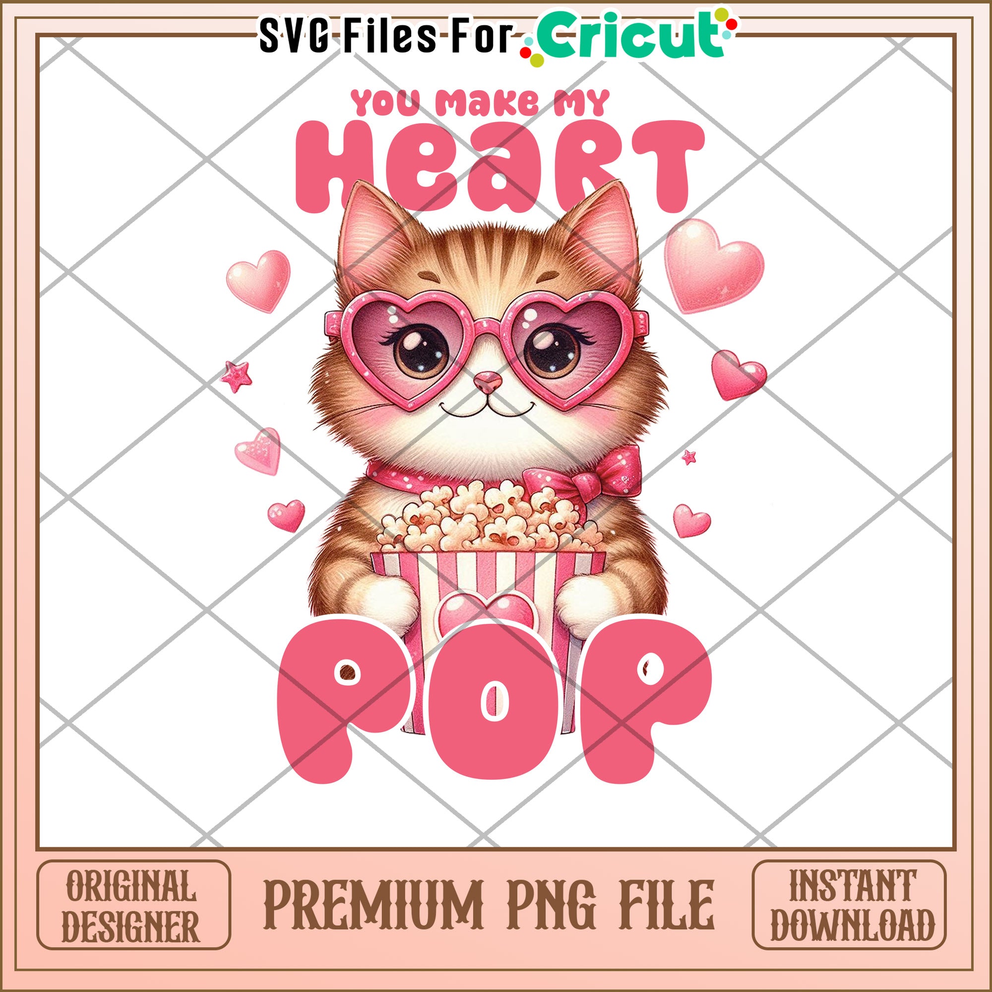 Cute Cat Popcorn PNG Valentines Day Design – svg files for cricut