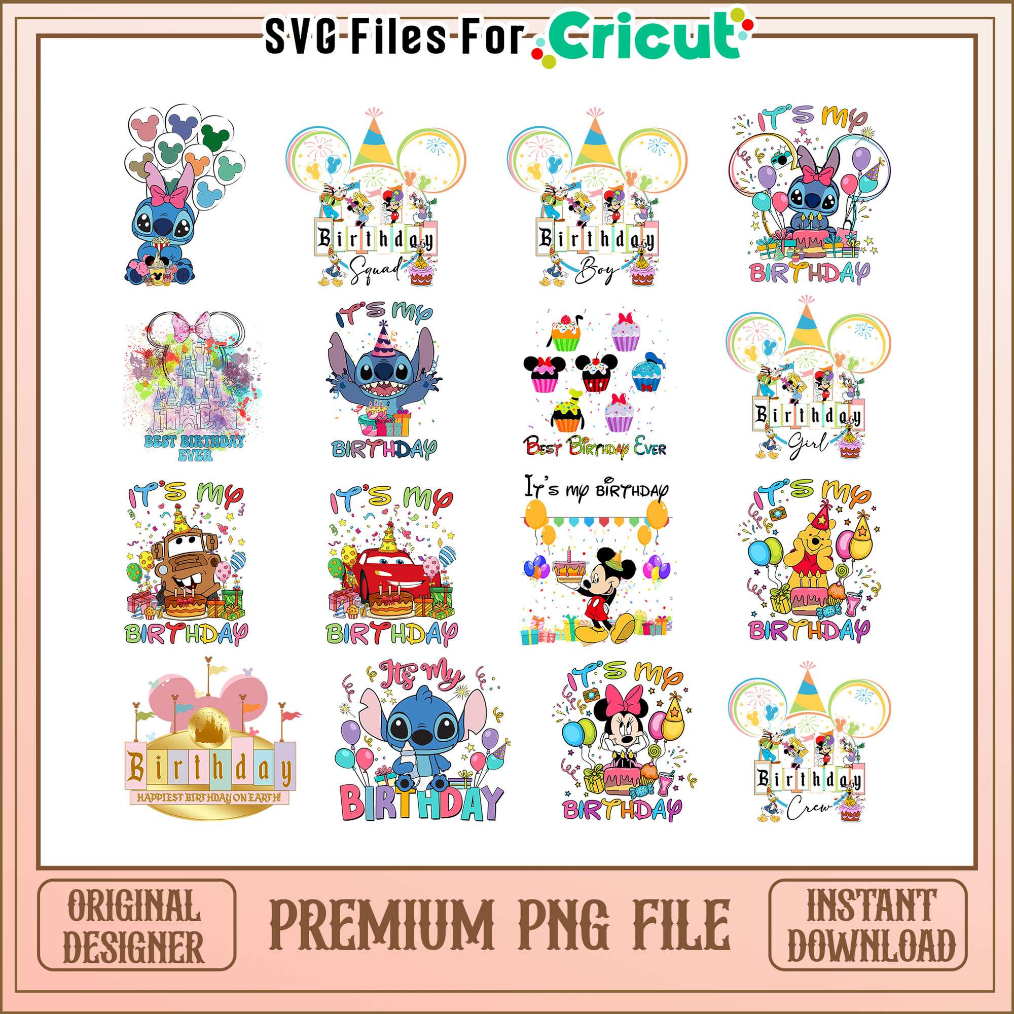 Disney it's my birthday bundle png, happy birthday disney png – svg ...