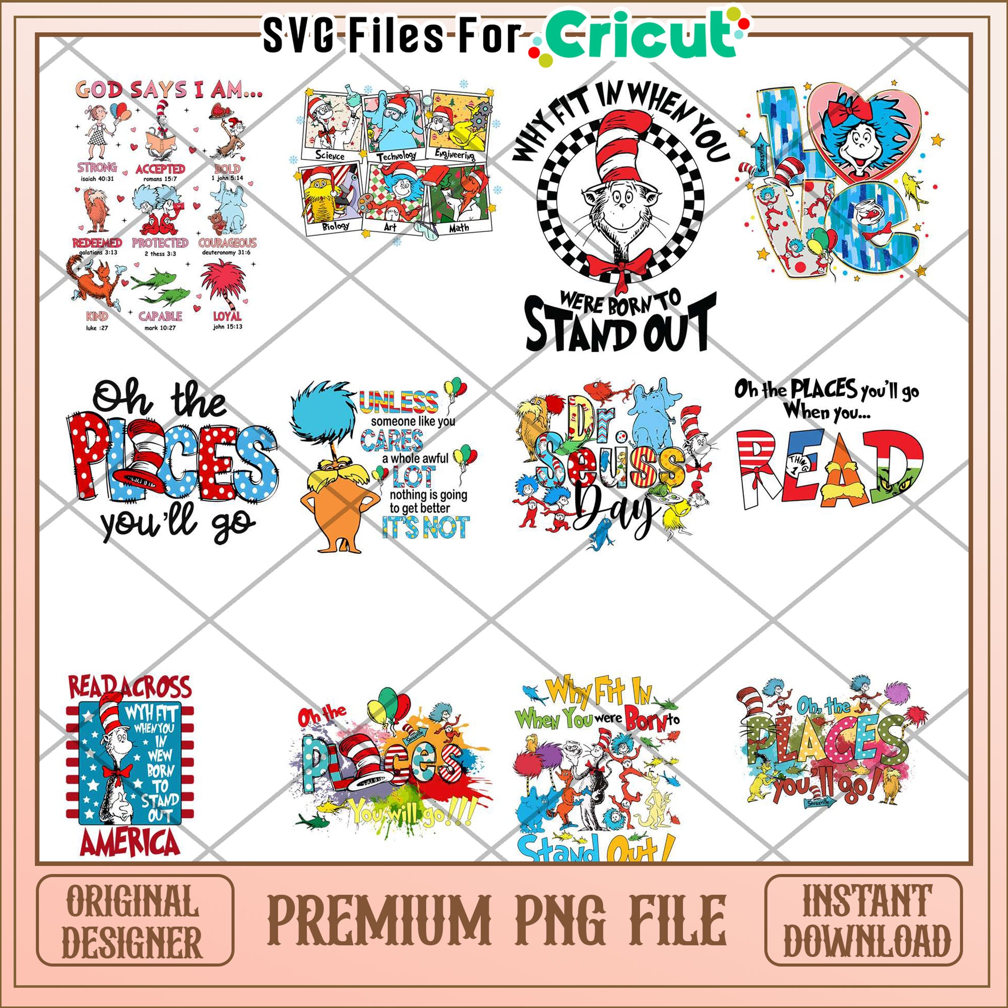 Fun Dr Seuss Inspirational Quotes Bundle PNG Files – svg files for cricut