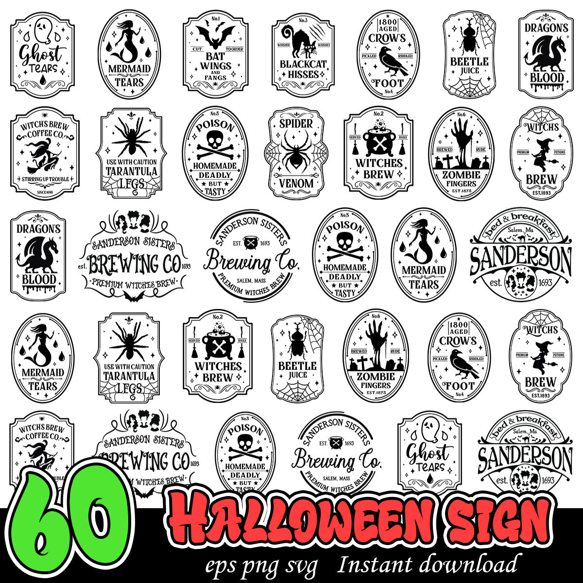 Halloween black and white Sign Bundle, Halloween signs bundle – svg ...