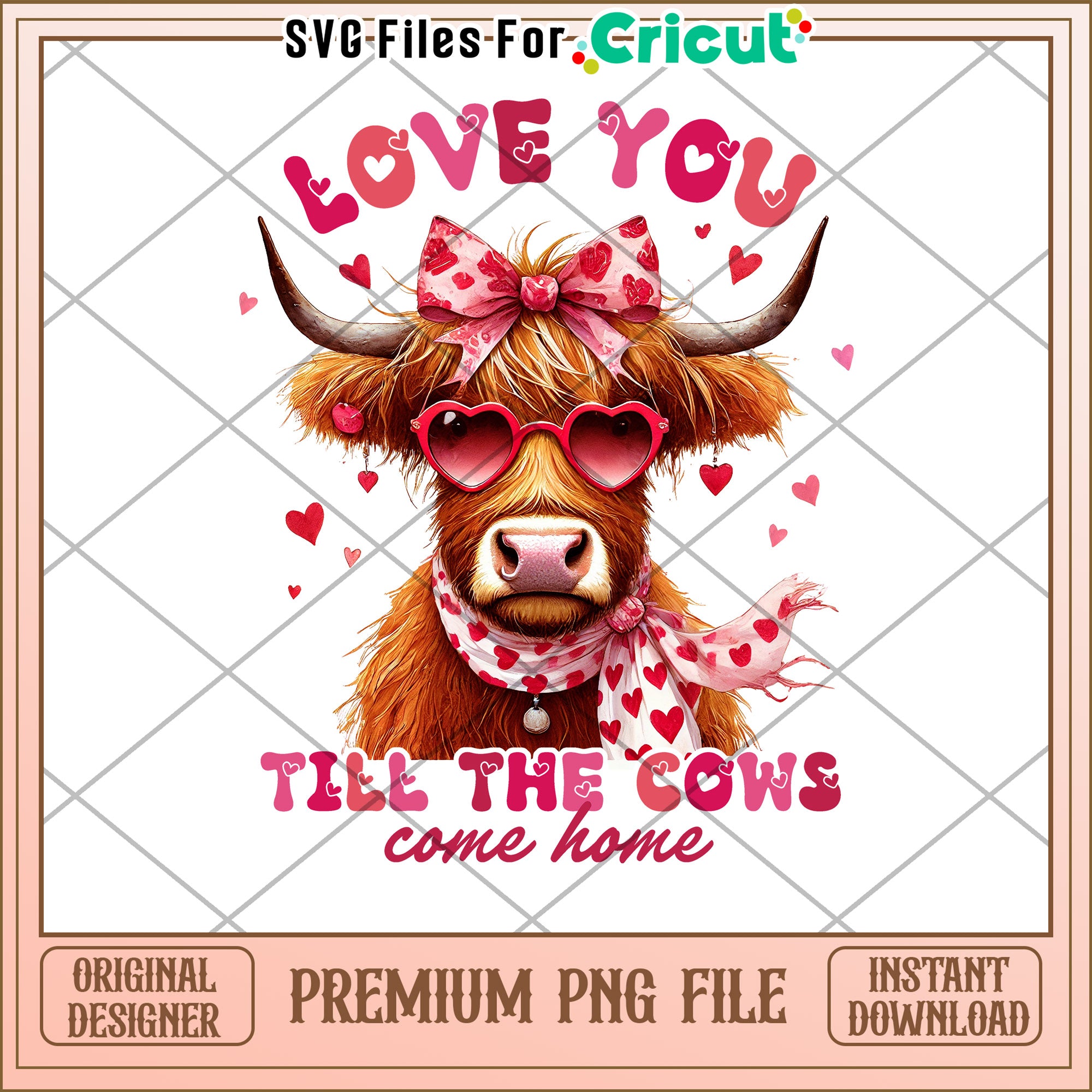 Highland Cow Valentine PNG Design – svg files for cricut