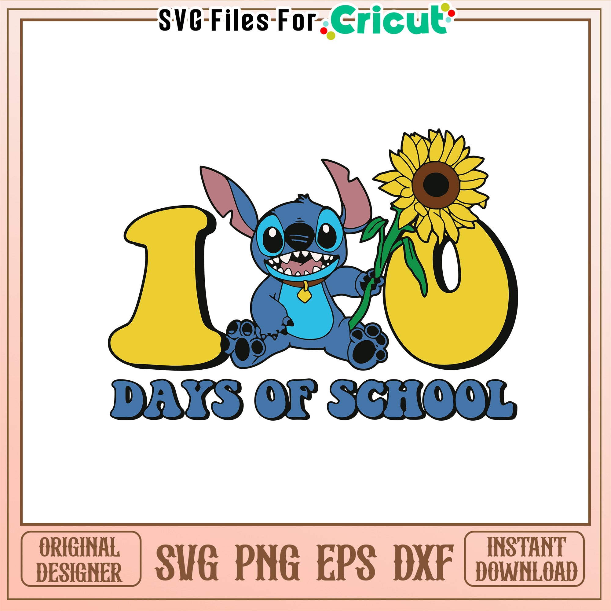 Stitch sunflower 100 days of school svg, disney school svg – svg files ...