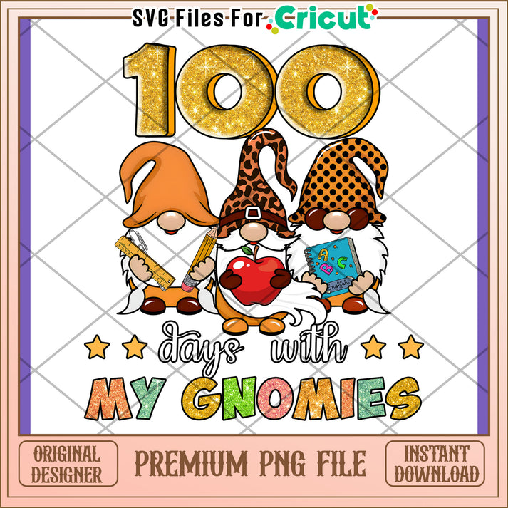 100 Days Gnomes PNG Design – svg files for cricut
