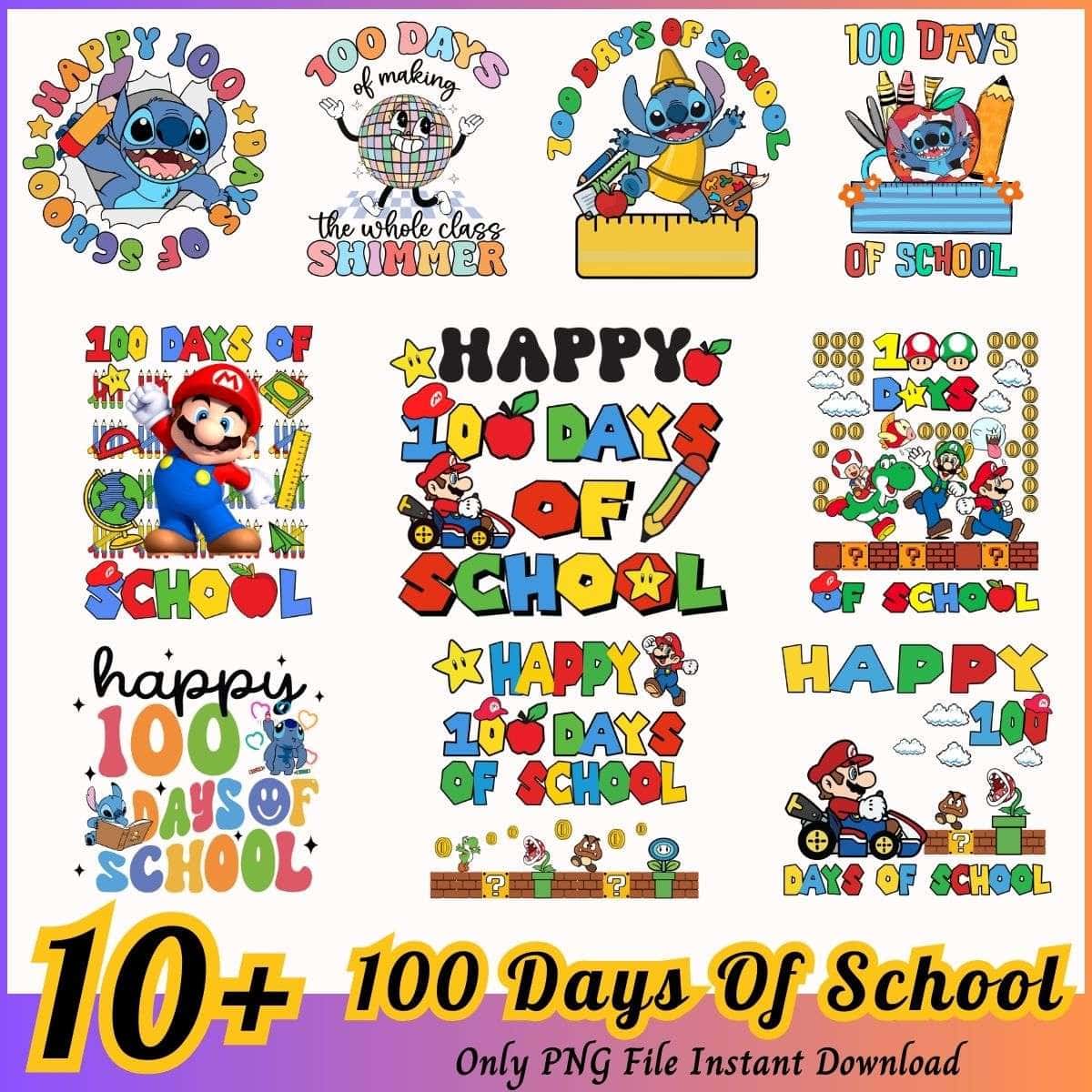 100 Days Of School Bundle PNG, Happy cartoon 100 days of school bundle ...