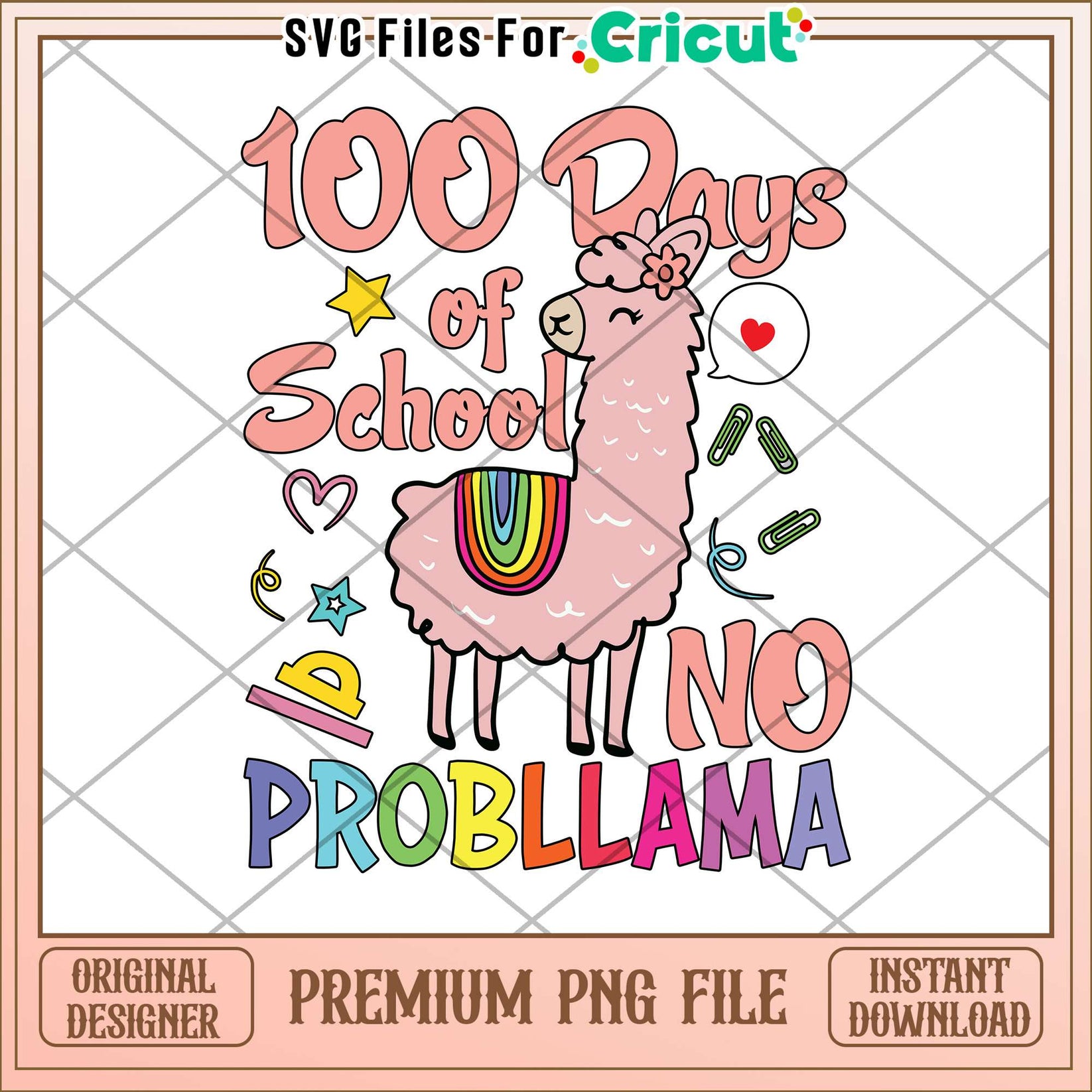 100 days of school no probllama png, 100 days of school png – svg files ...