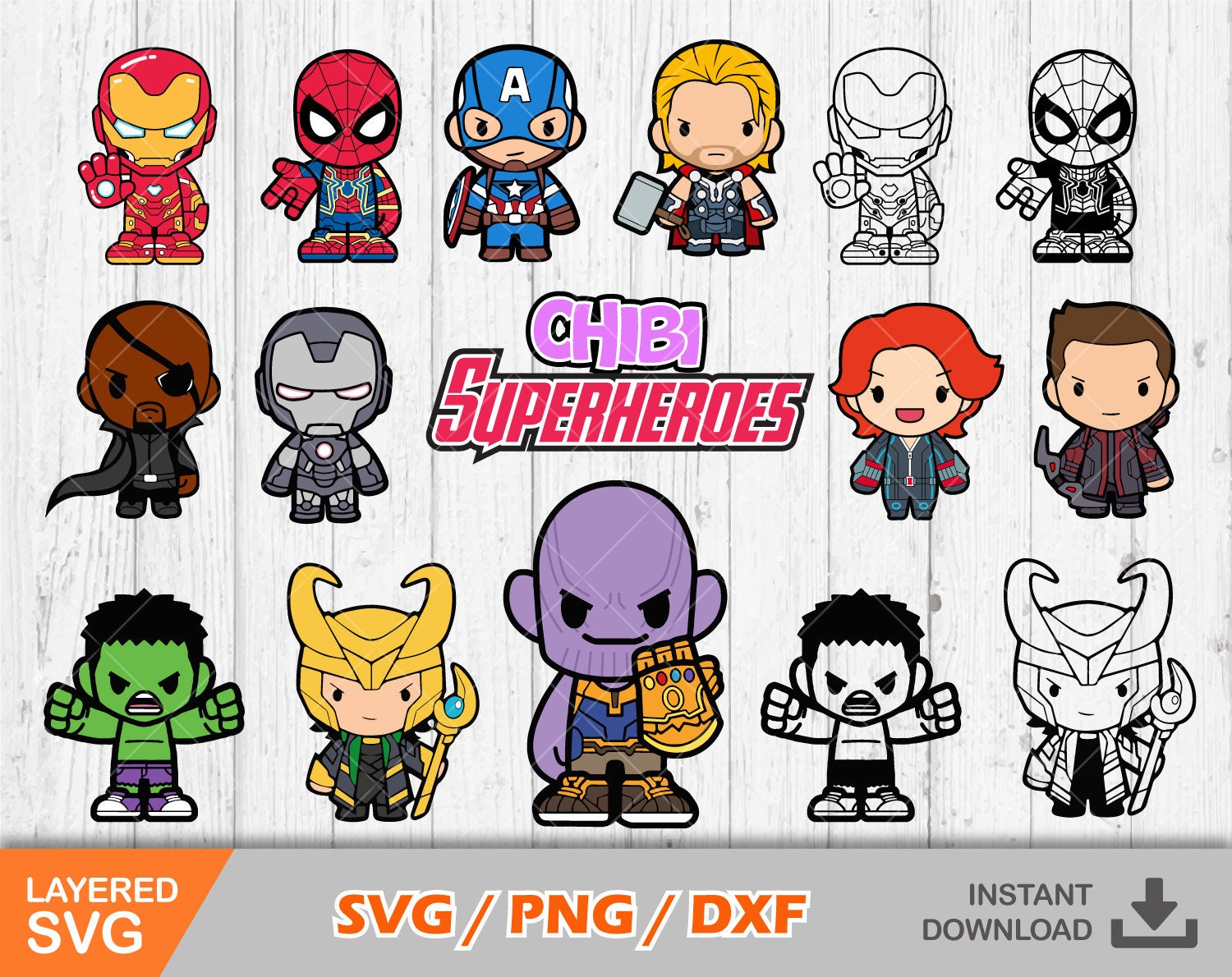 Chibi Superheroes clipart set SVG Bundle – svg files for cricut