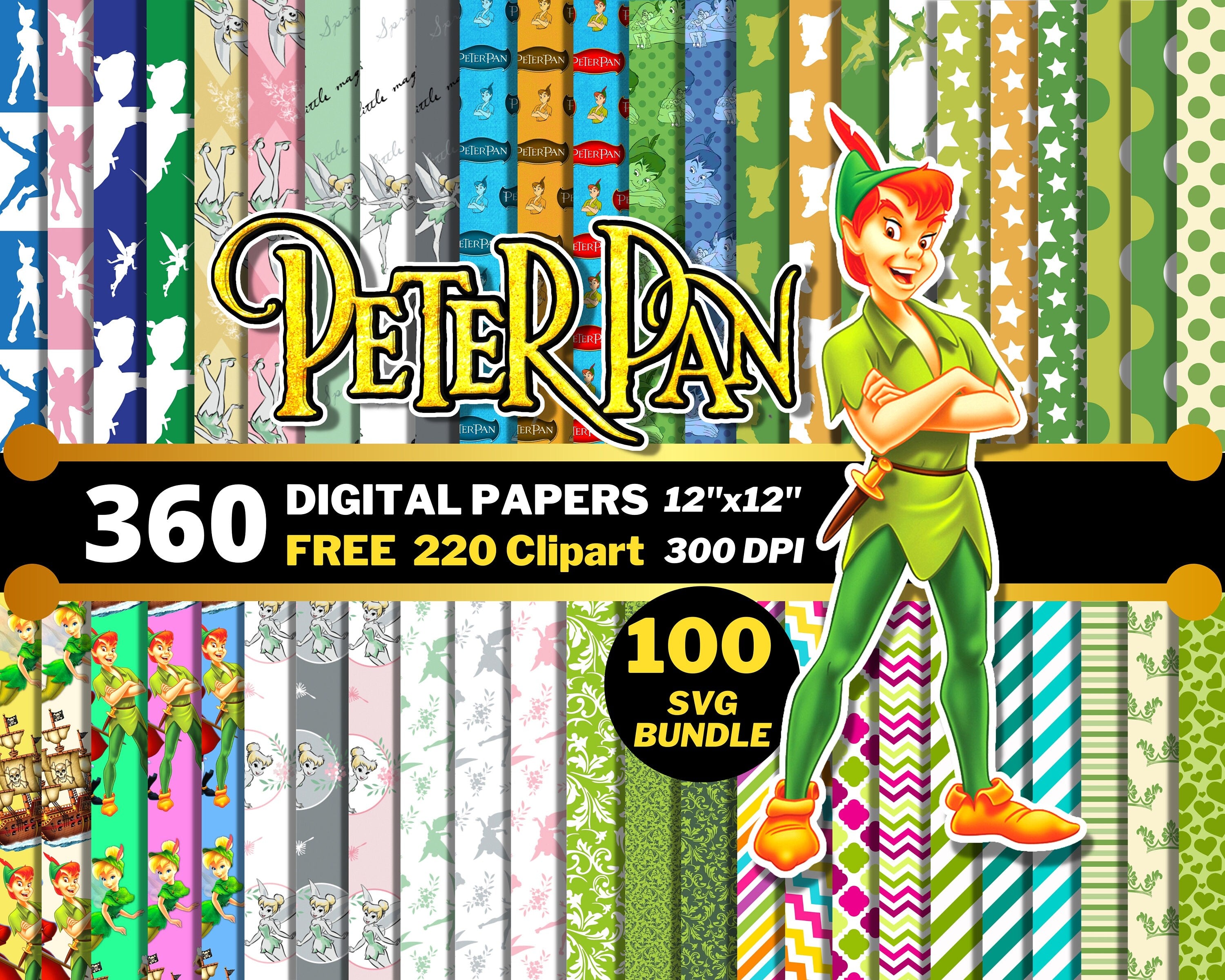 Peter Pan Digital Papers PNG bundle – svg files for cricut