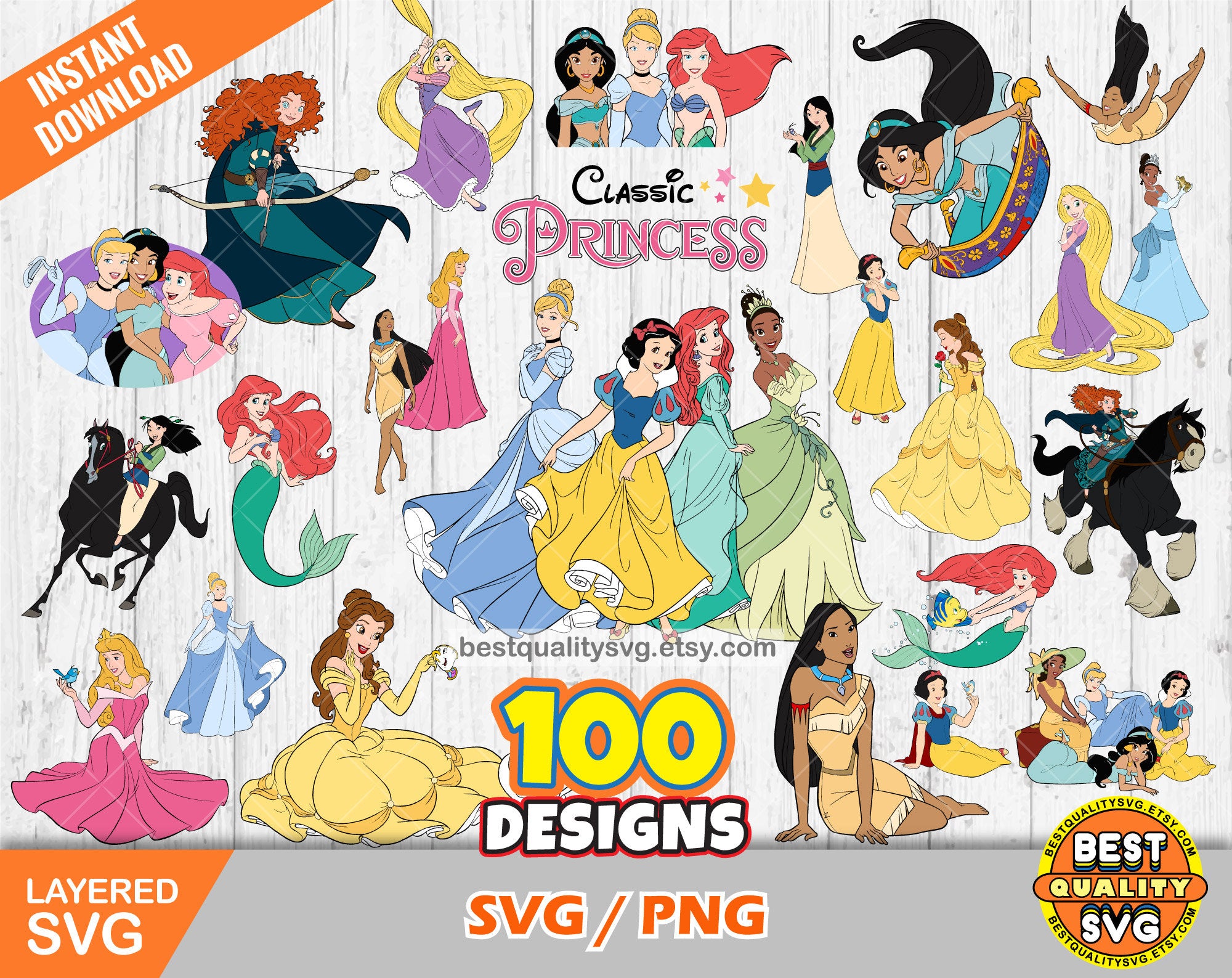 Classic Princesses 100 cliparts SVG Bundle – svg files for cricut