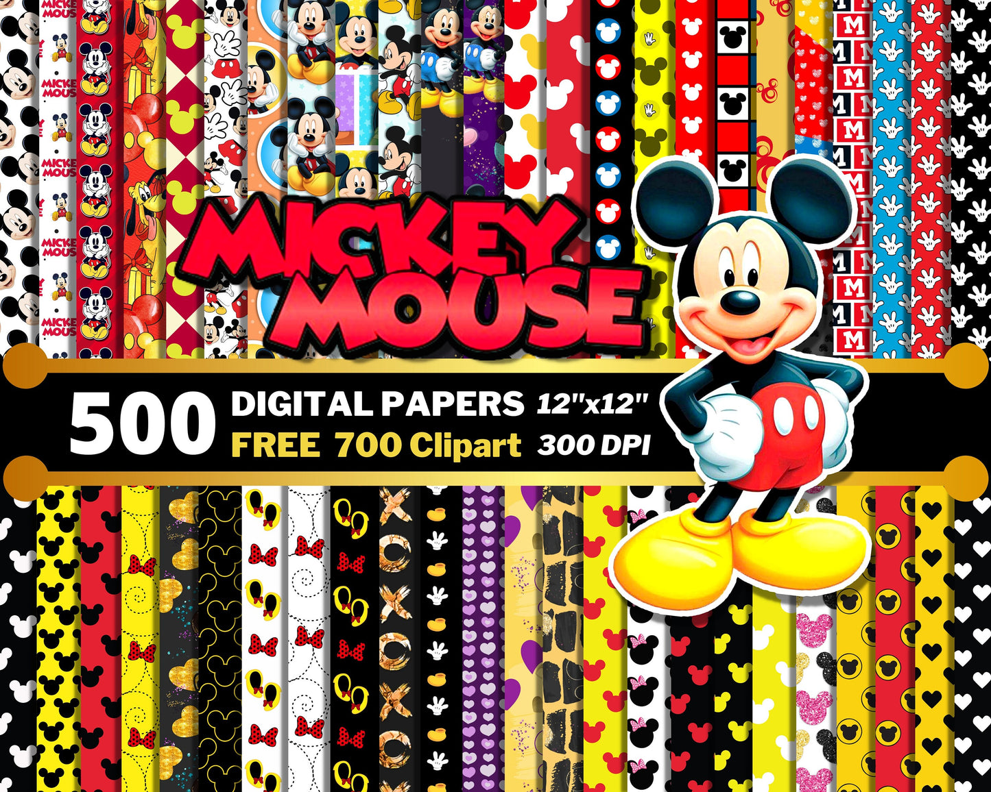 Mickey Mouse Digital Papers PNG bundle – svg files for cricut