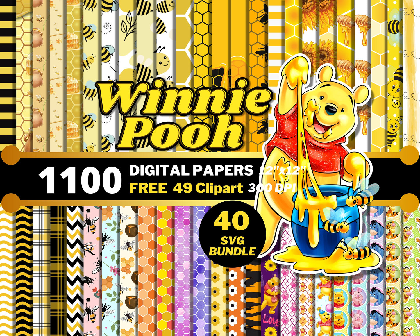Winnie the Pooh Digital Papers PNG Bundle – svg files for cricut