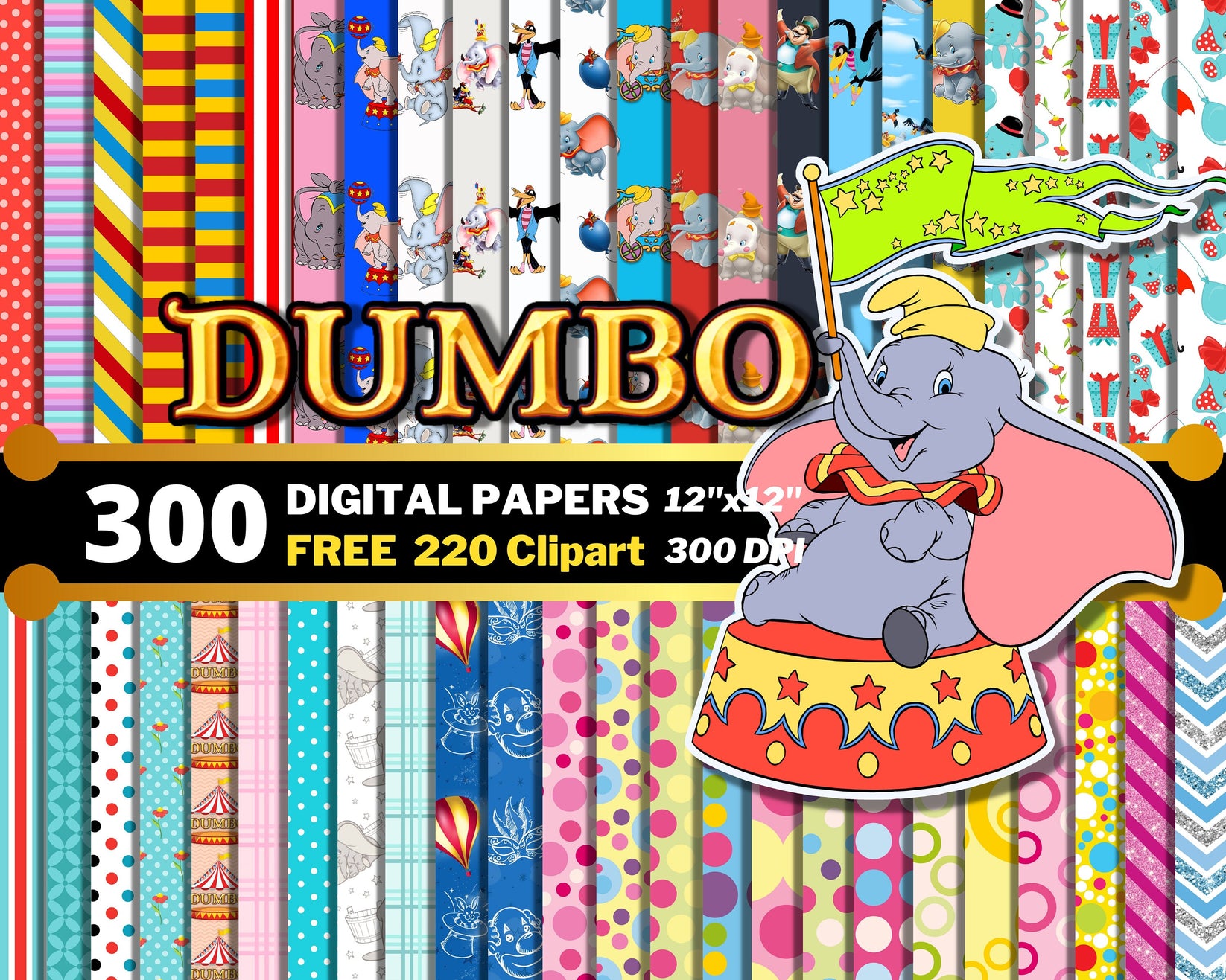 Dumbo Digital Papers PNG bundle – svg files for cricut