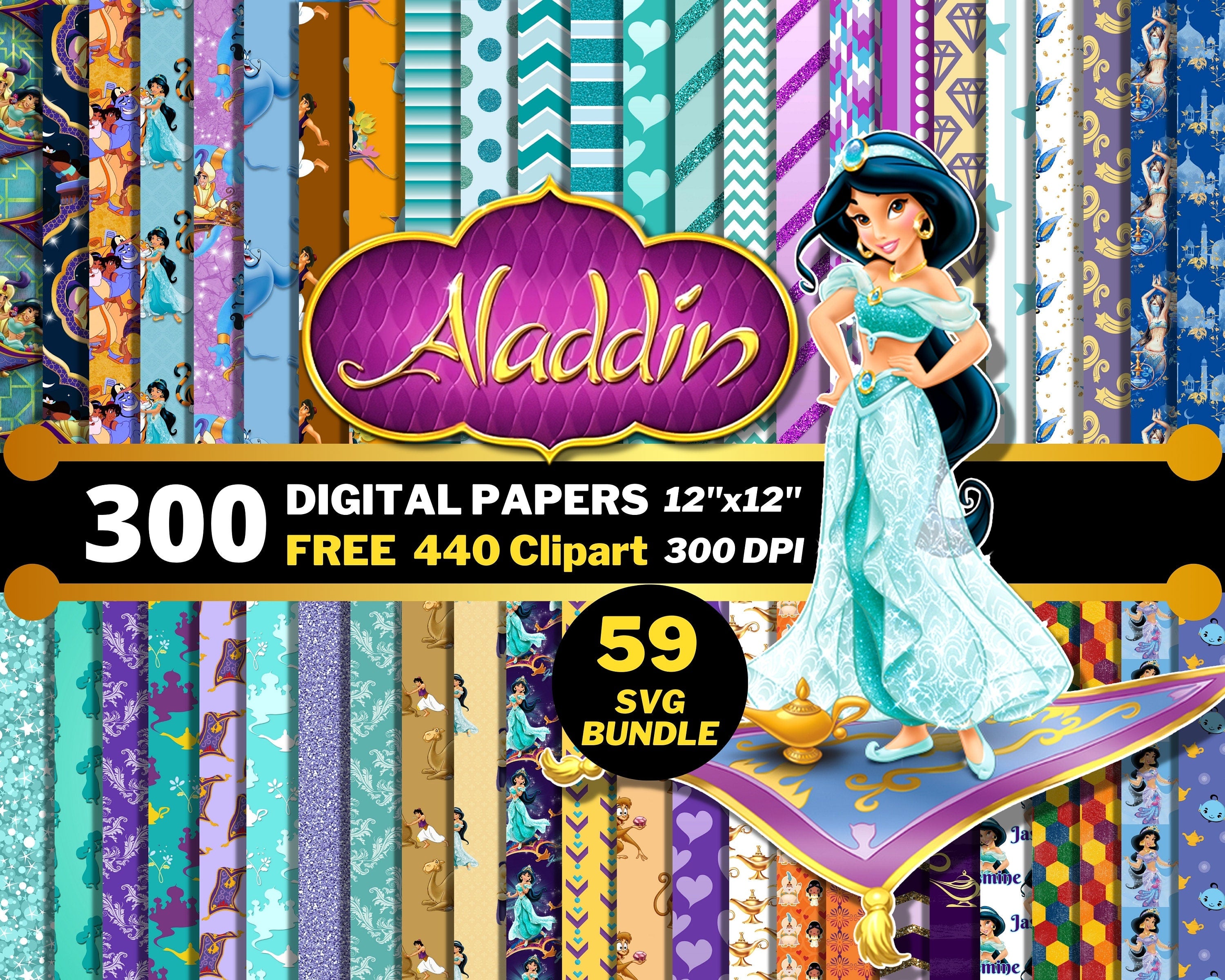 Aladdin Jasmine Digital Papers PNG bundle – svg files for cricut