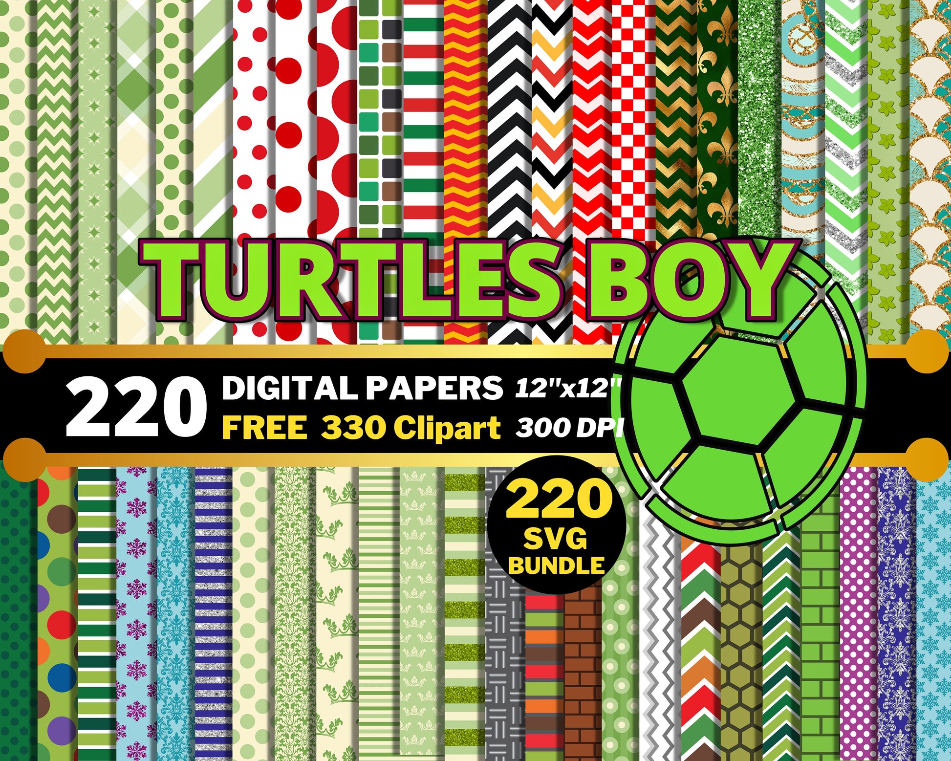 Turtles Boy Digital Papers PNG Bundle – svg files for cricut