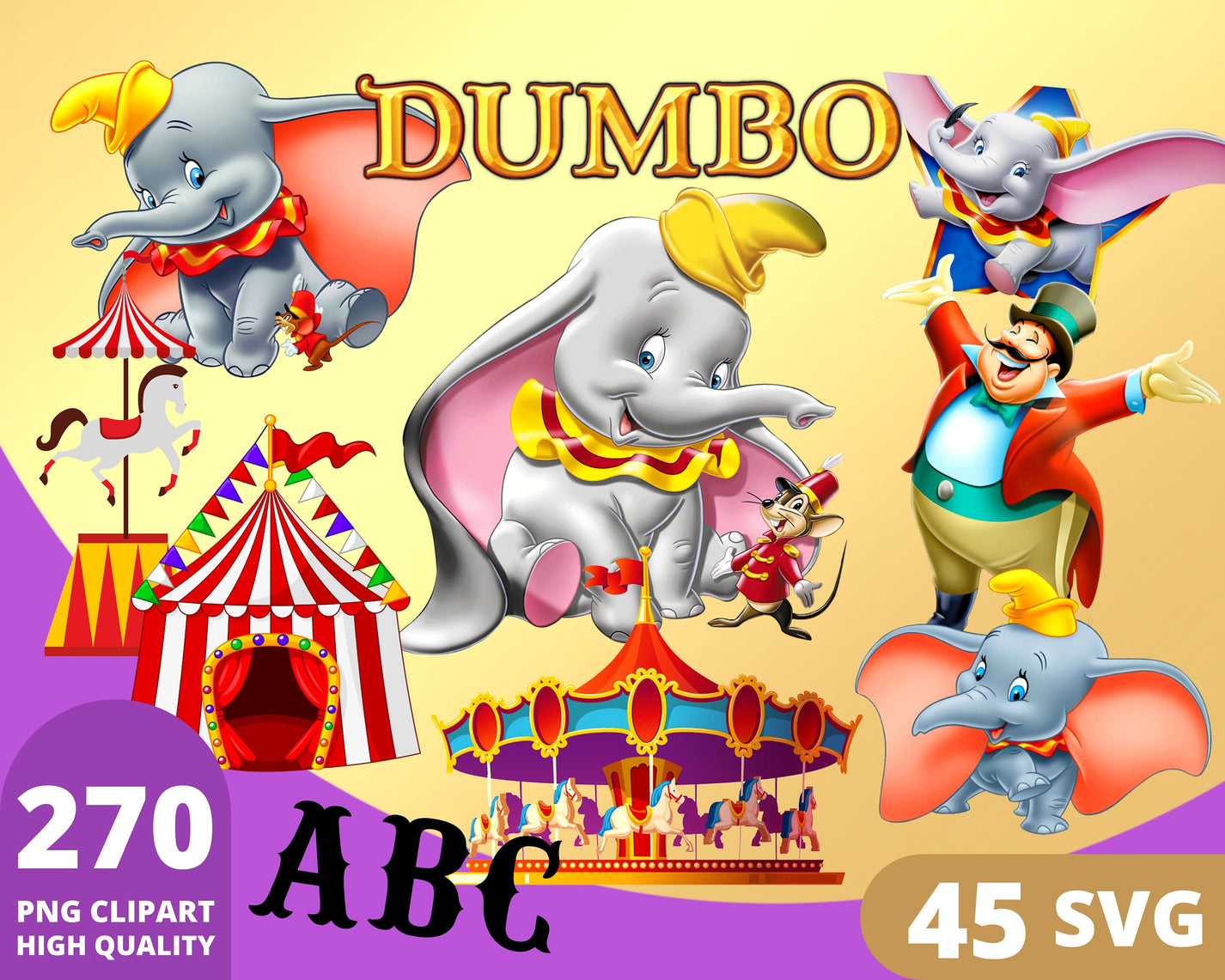 Dumbo PNG, SVG Clipart bundle – svg files for cricut