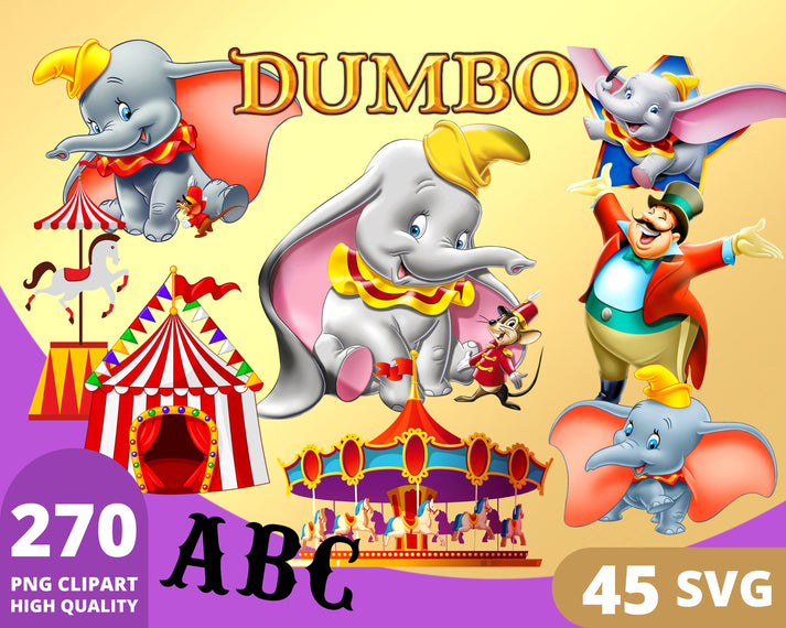 Dumbo PNG, SVG Clipart bundle – svg files for cricut
