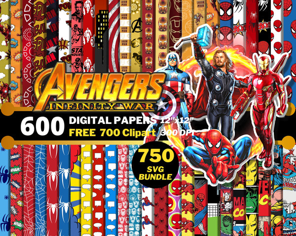 Marvel Avengers Digital Papers PNG bundle – svg files for cricut