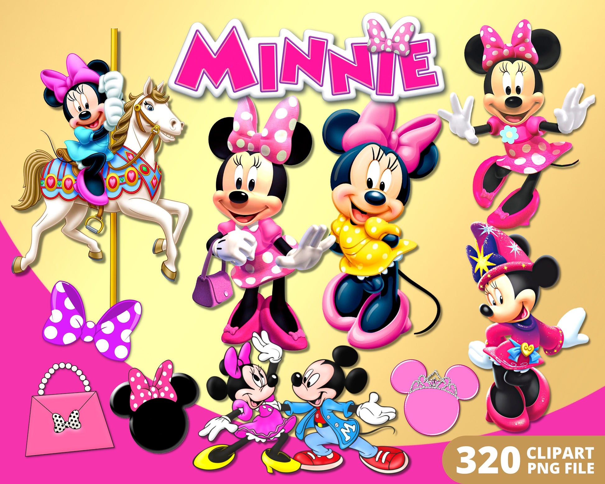 Minnie Mouse Pink Digital Papers PNG bundle – svg files for cricut