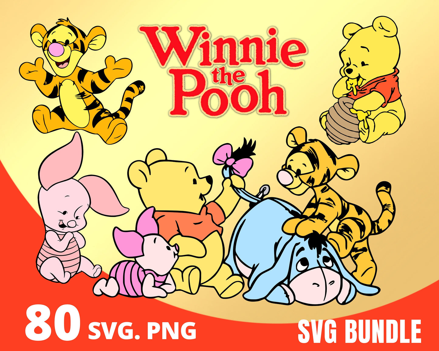 Winnie the Pooh Digital Papers PNG Bundle – svg files for cricut