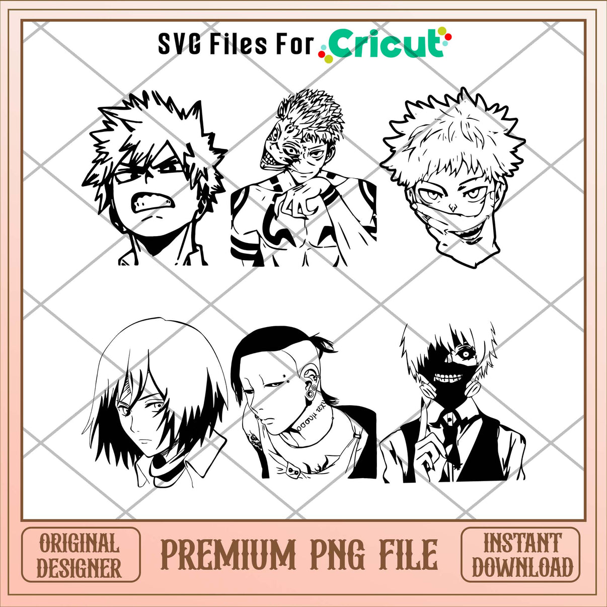 Anime cool outline hero characters png bundle – svg files for cricut