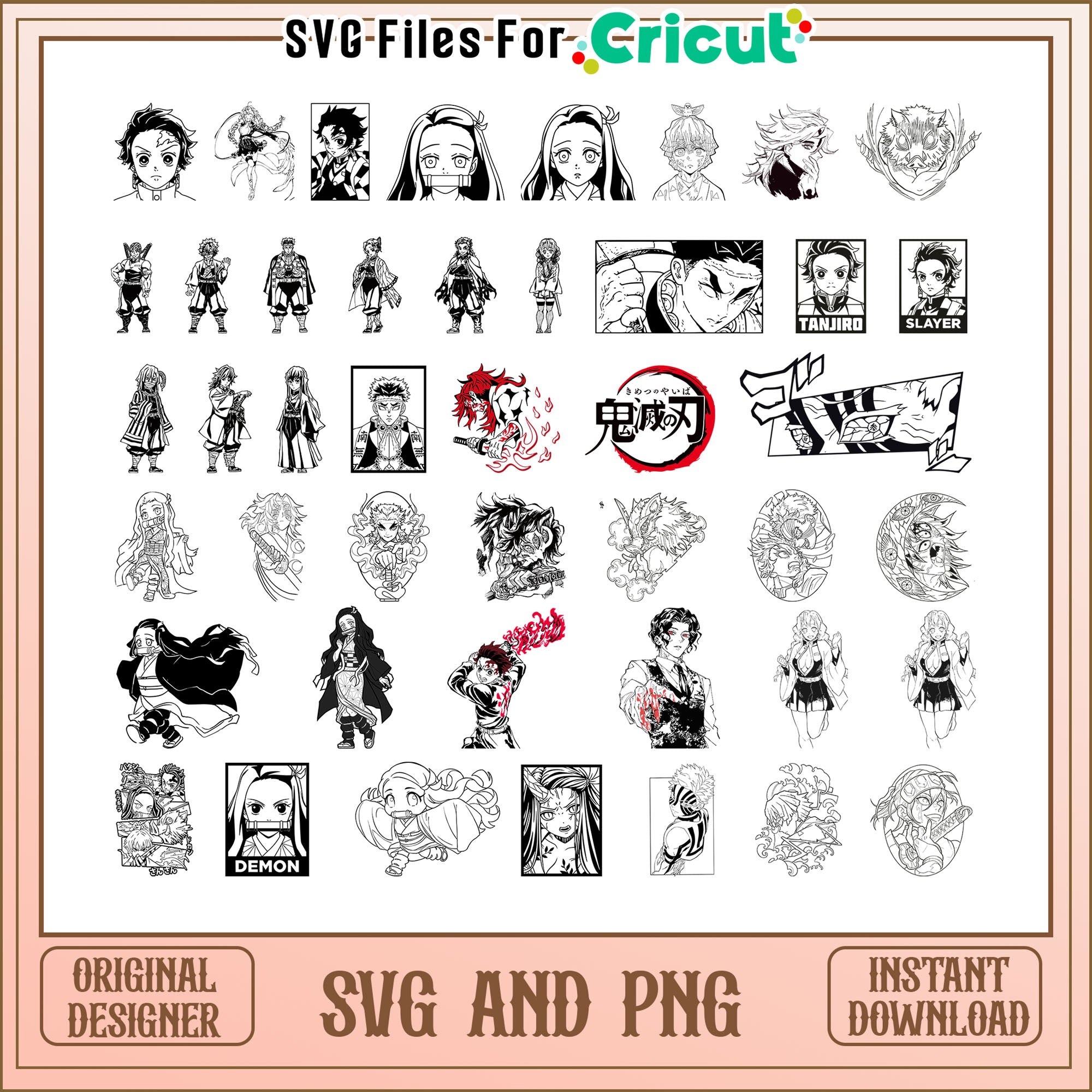 Demon slayer characters black white bundle svg, demon slayer character ...