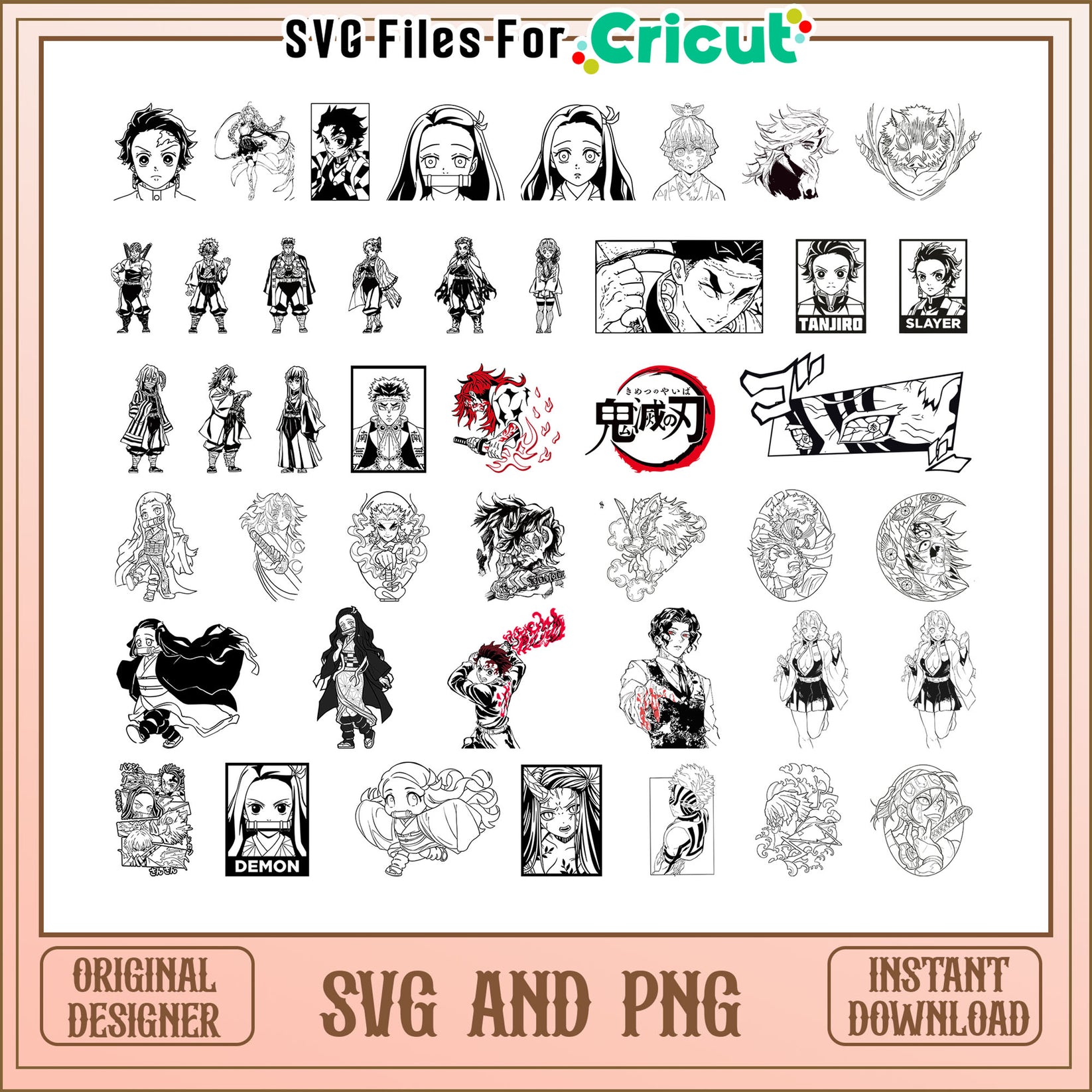 Demon slayer characters black white bundle svg, demon slayer character ...