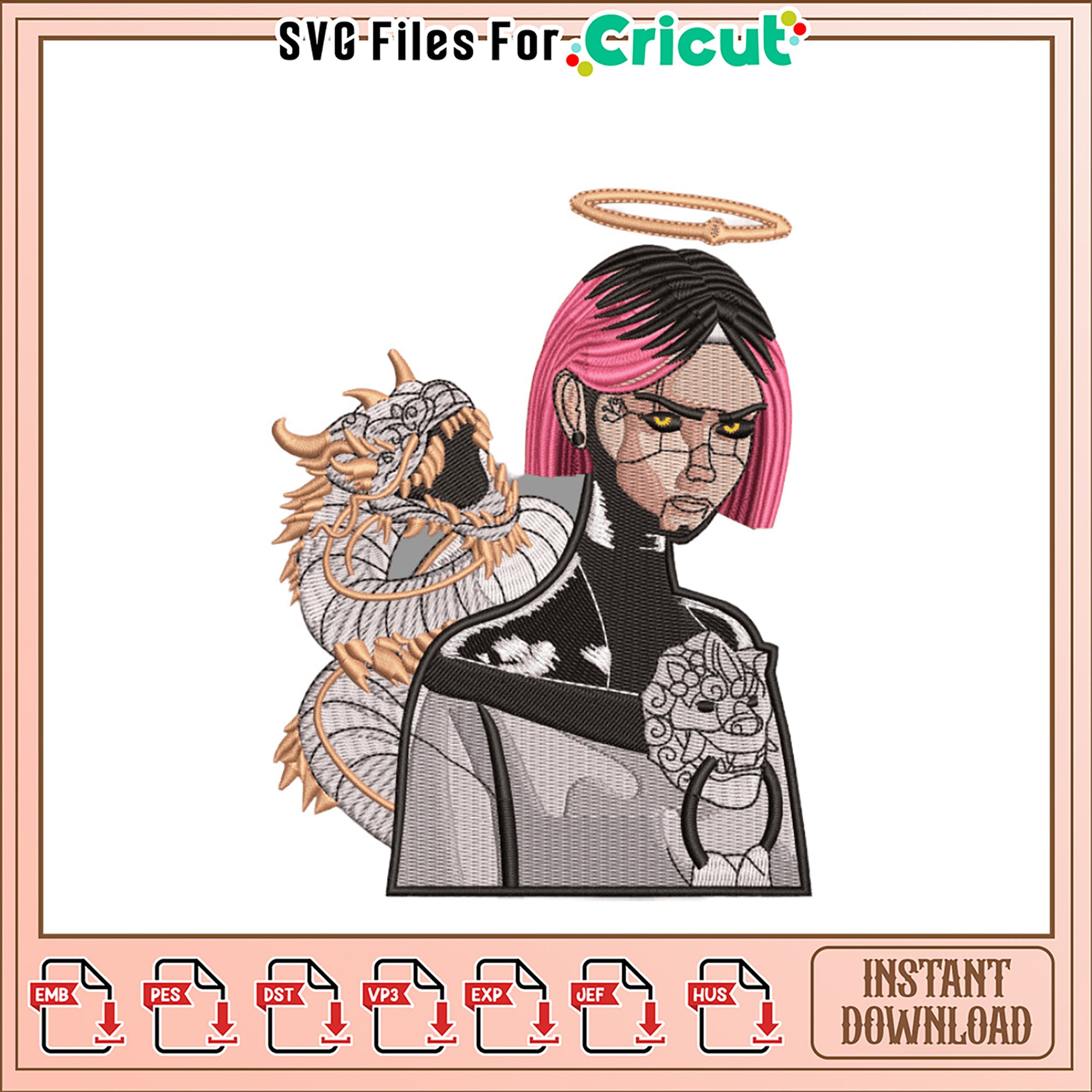 Angel Girl Dragon Embroidery Design Instant Download – svg files for cricut
