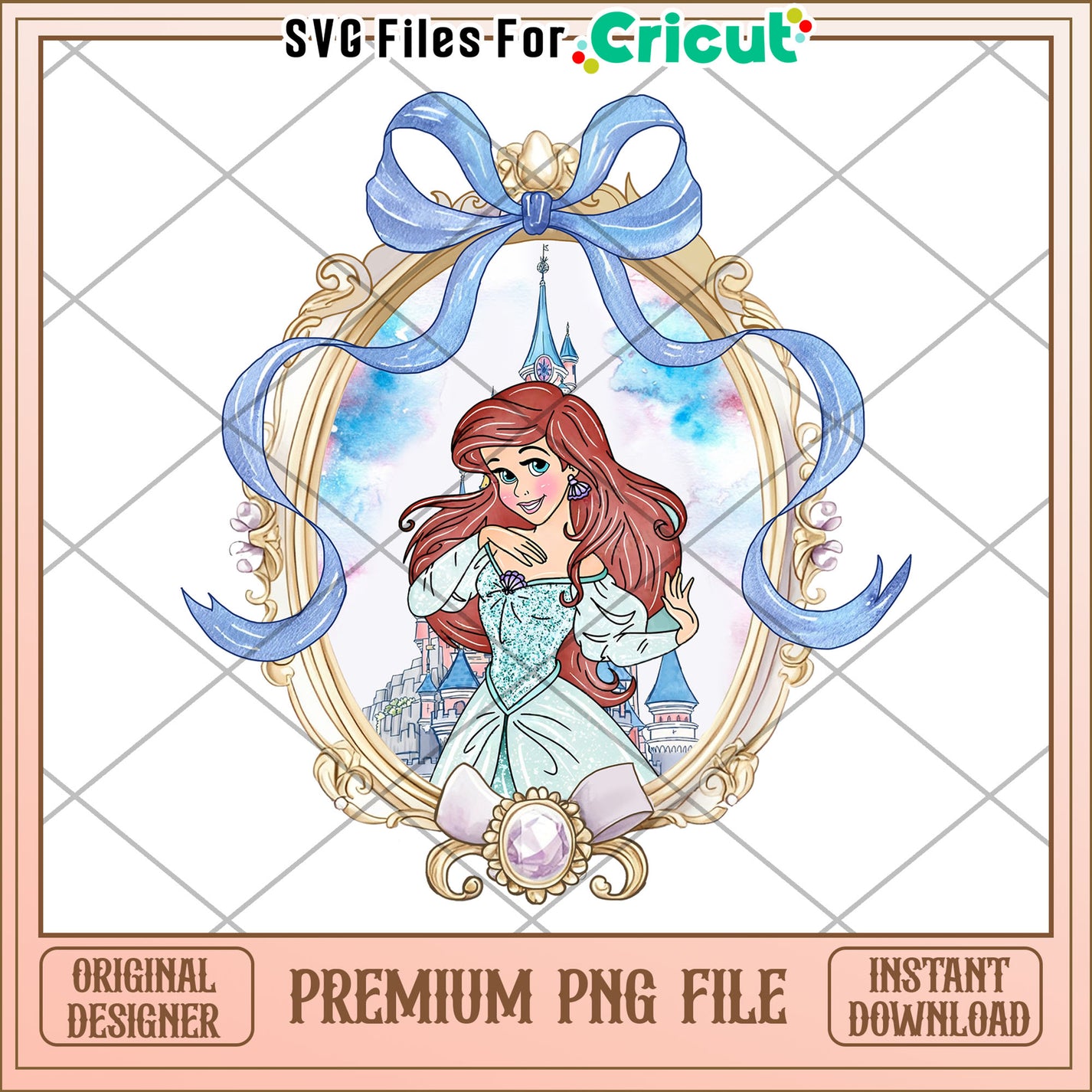 Ariel Princess Watercolor PNG Frame – svg files for cricut