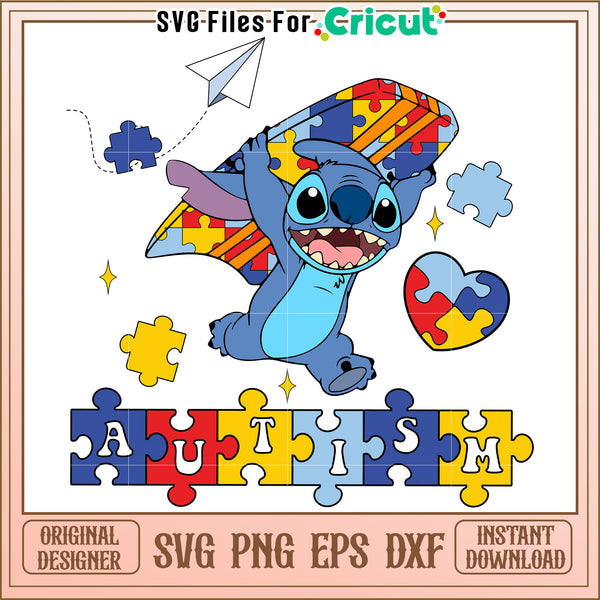 Autism Awareness SVG Design with Cute Stitch Character Art Download ...