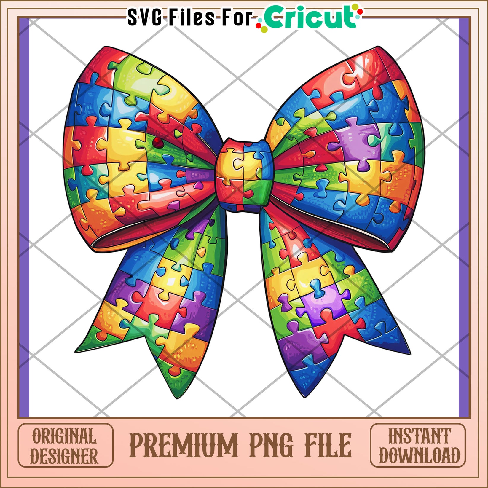 Autism Puzzle Piece Bow PNG Design – svg files for cricut