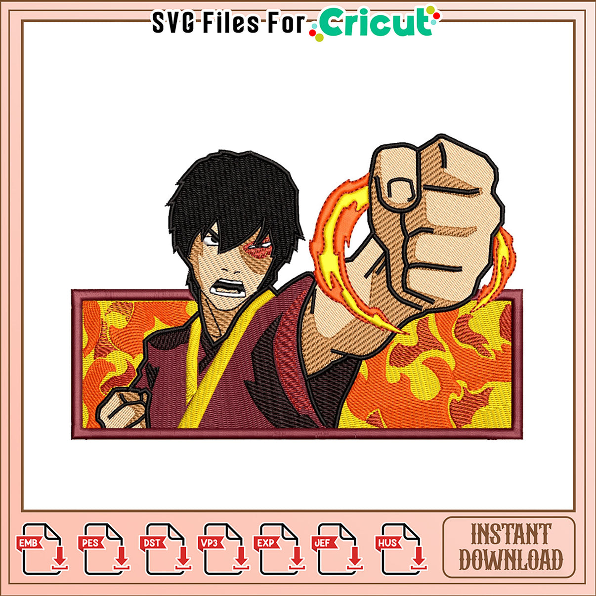 Avatar Zuko Firebending Embroidery Design – svg files for cricut