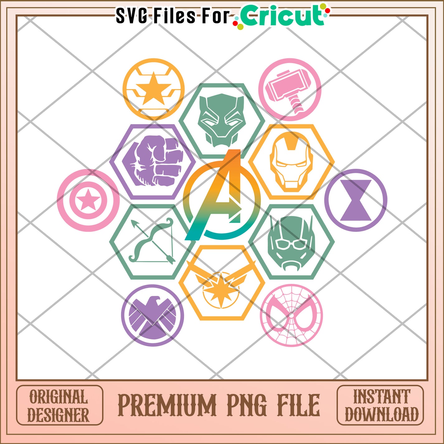 Avengers Logo PNG Hexagon Marvel Heroes Icons – svg files for cricut