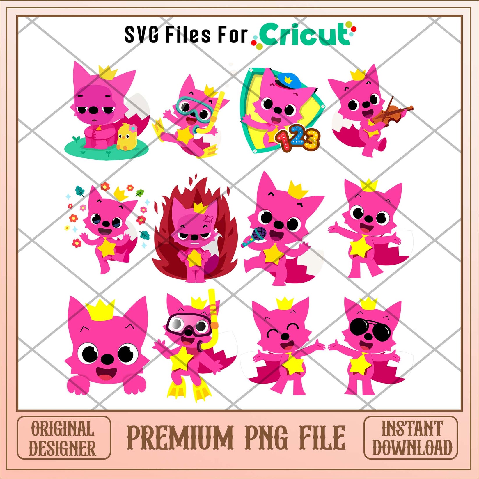 Baby shark cartoon Pinkfong png bundle – svg files for cricut