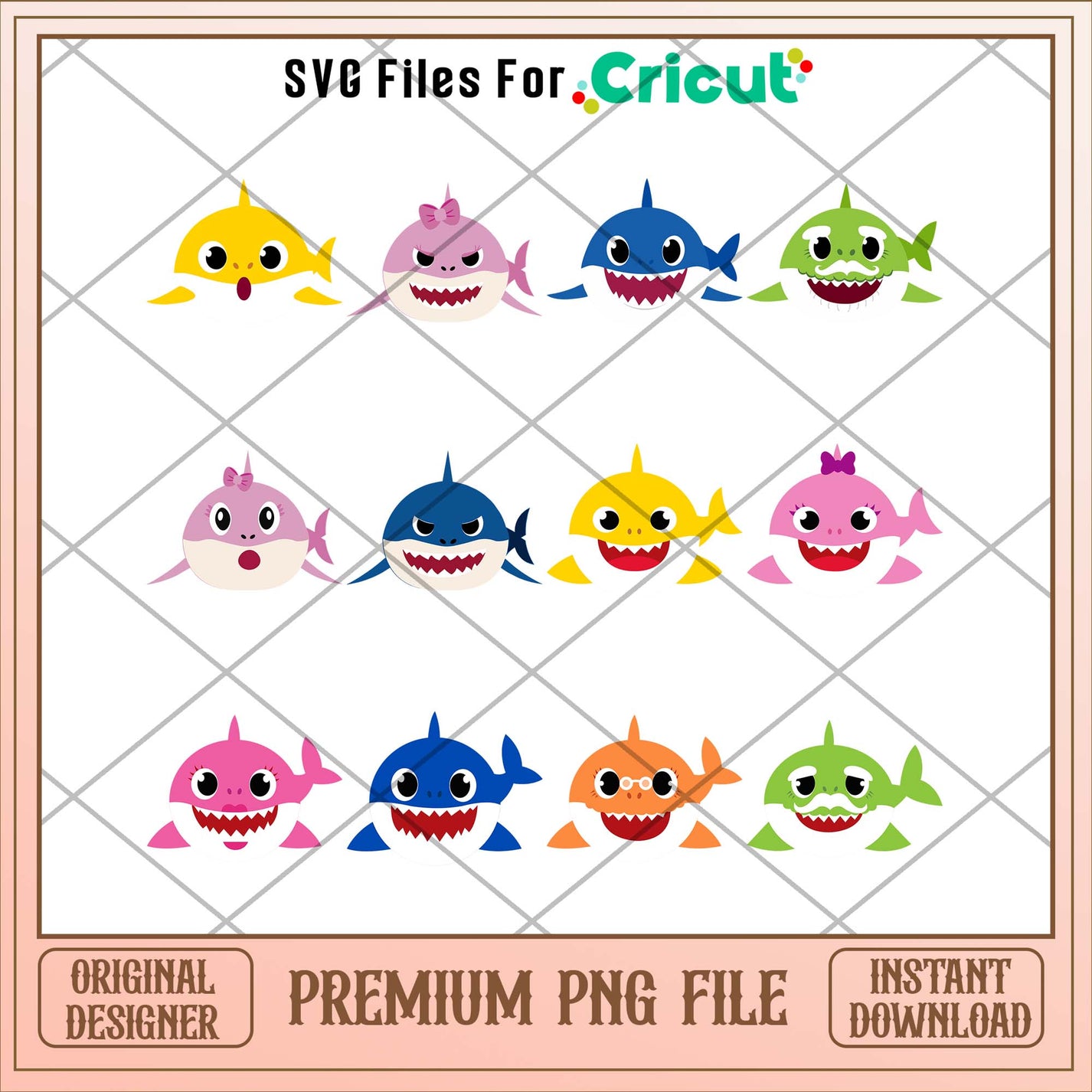 Baby shark cute colorful sharks png bundle – svg files for cricut