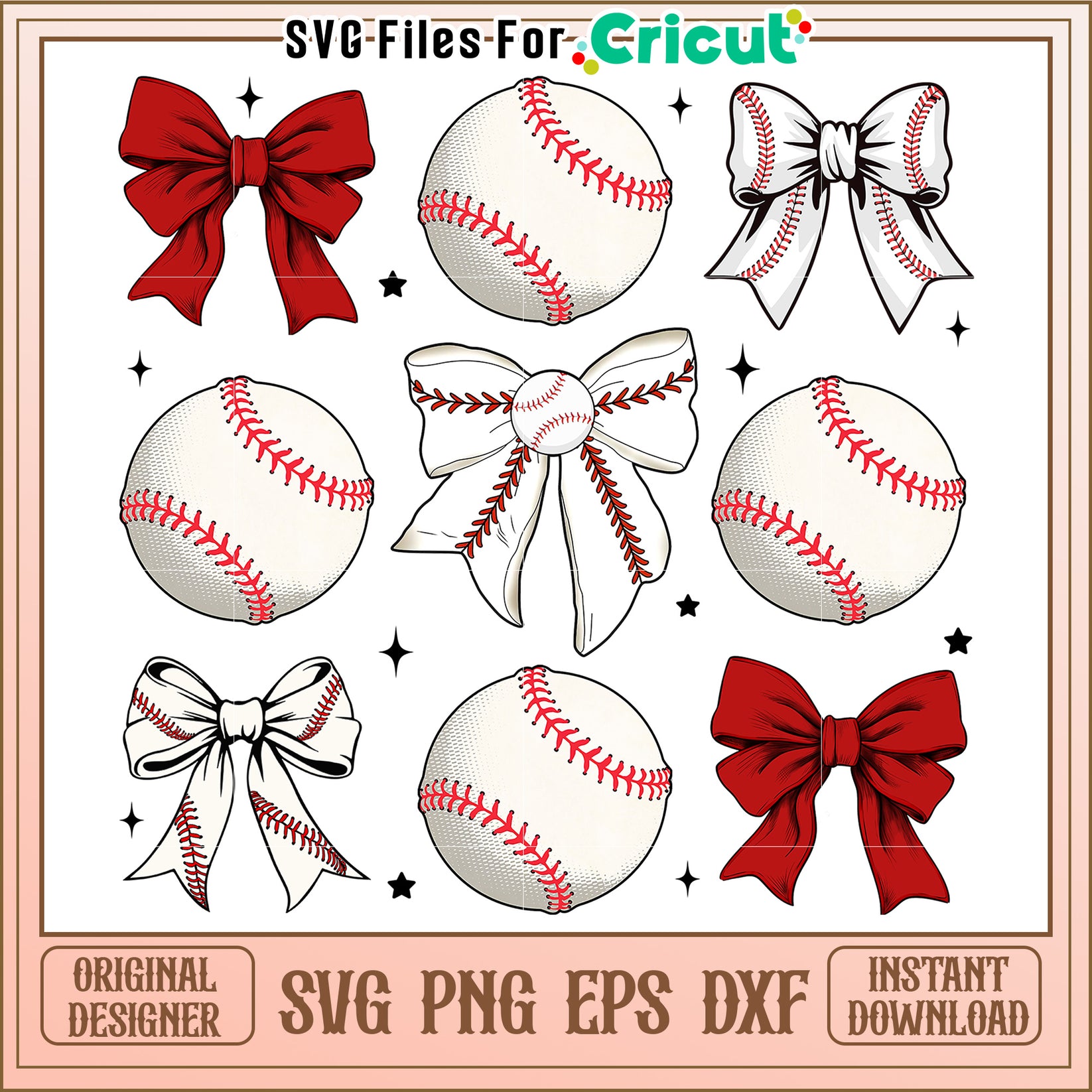Baseball Bow SVG Cut Files Cricut PNG EPS DXF – svg files for cricut