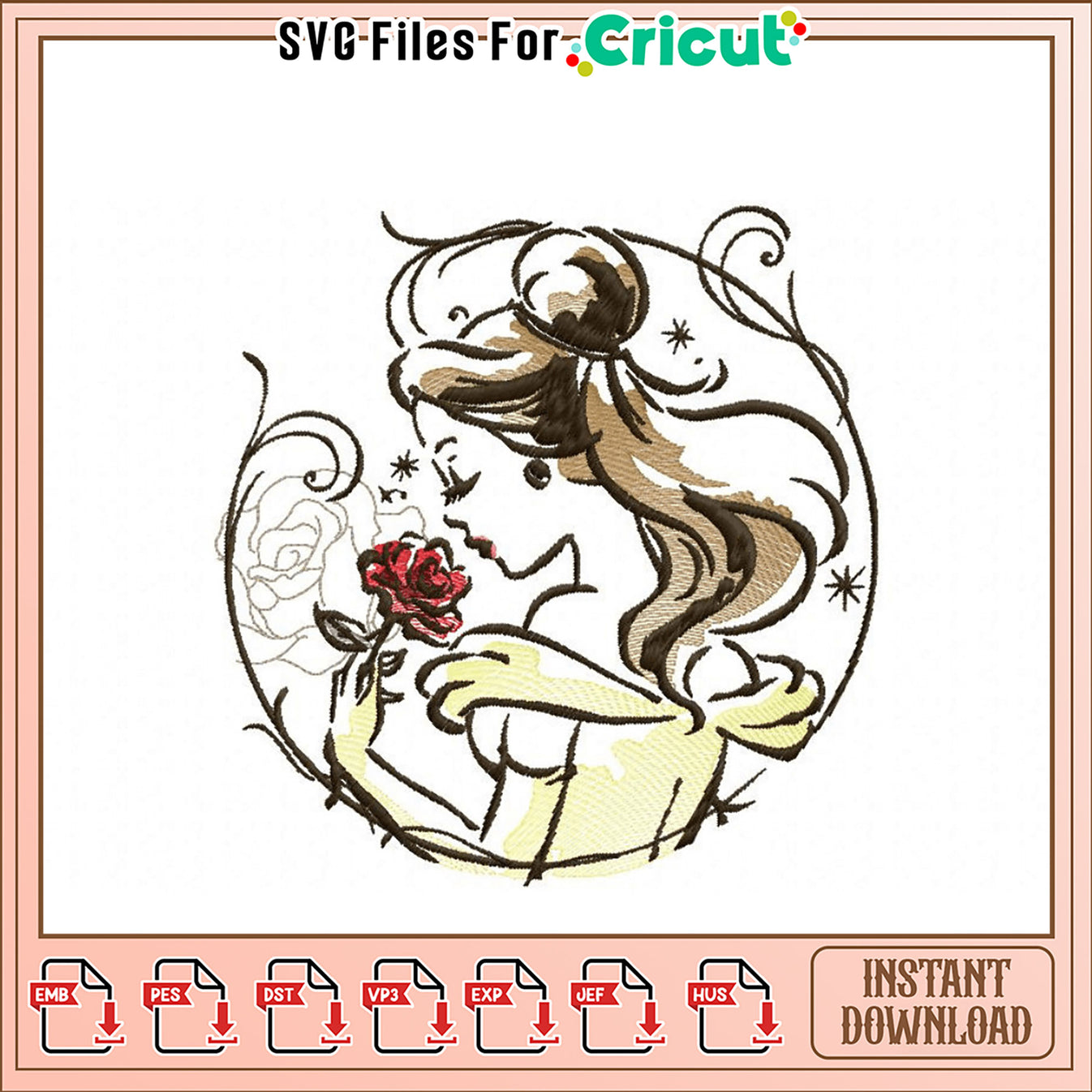 Belle Embroidery Design Instant Download – svg files for cricut