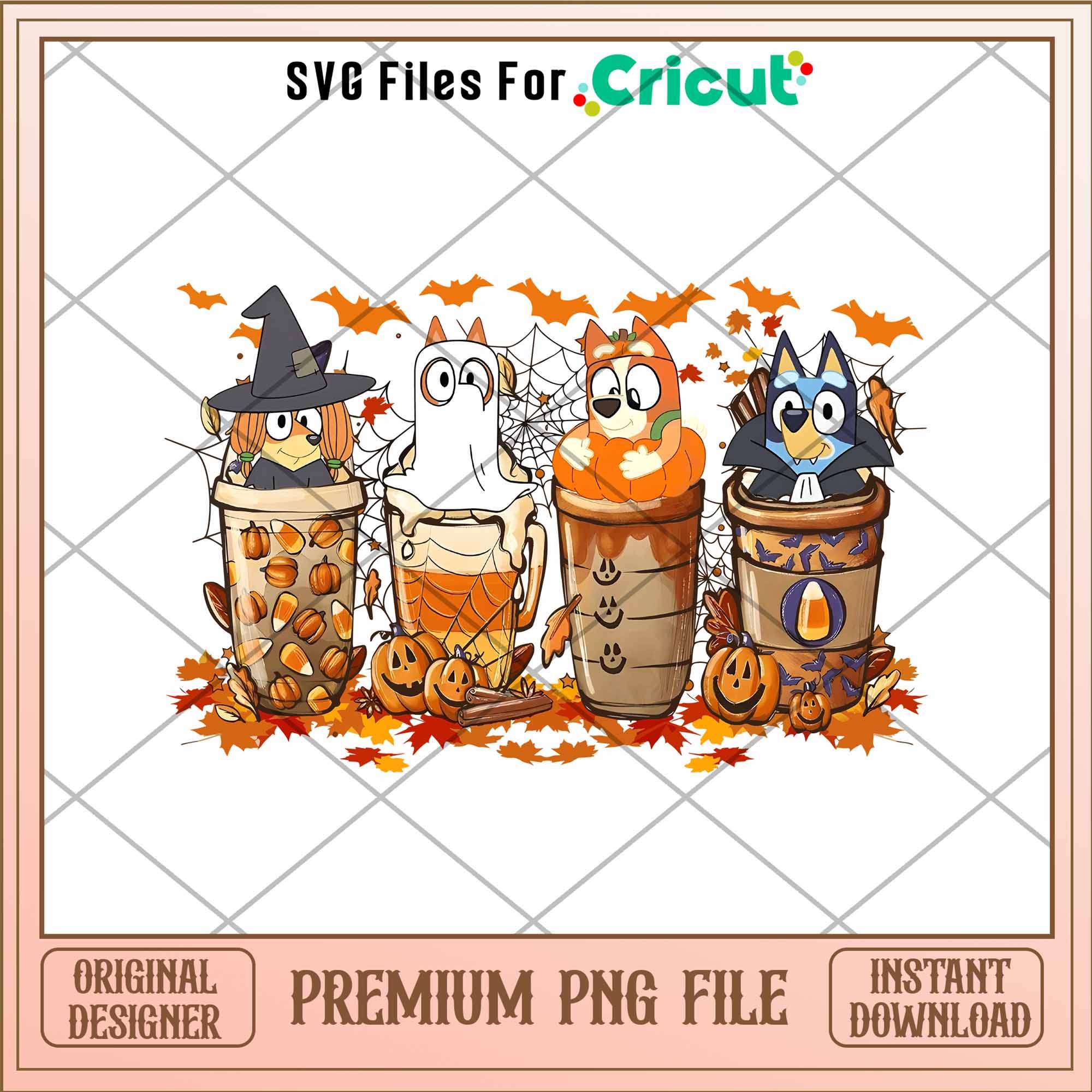 Bluey Coffee Latte Fall Season png, Bluey characters png, Digital Down ...