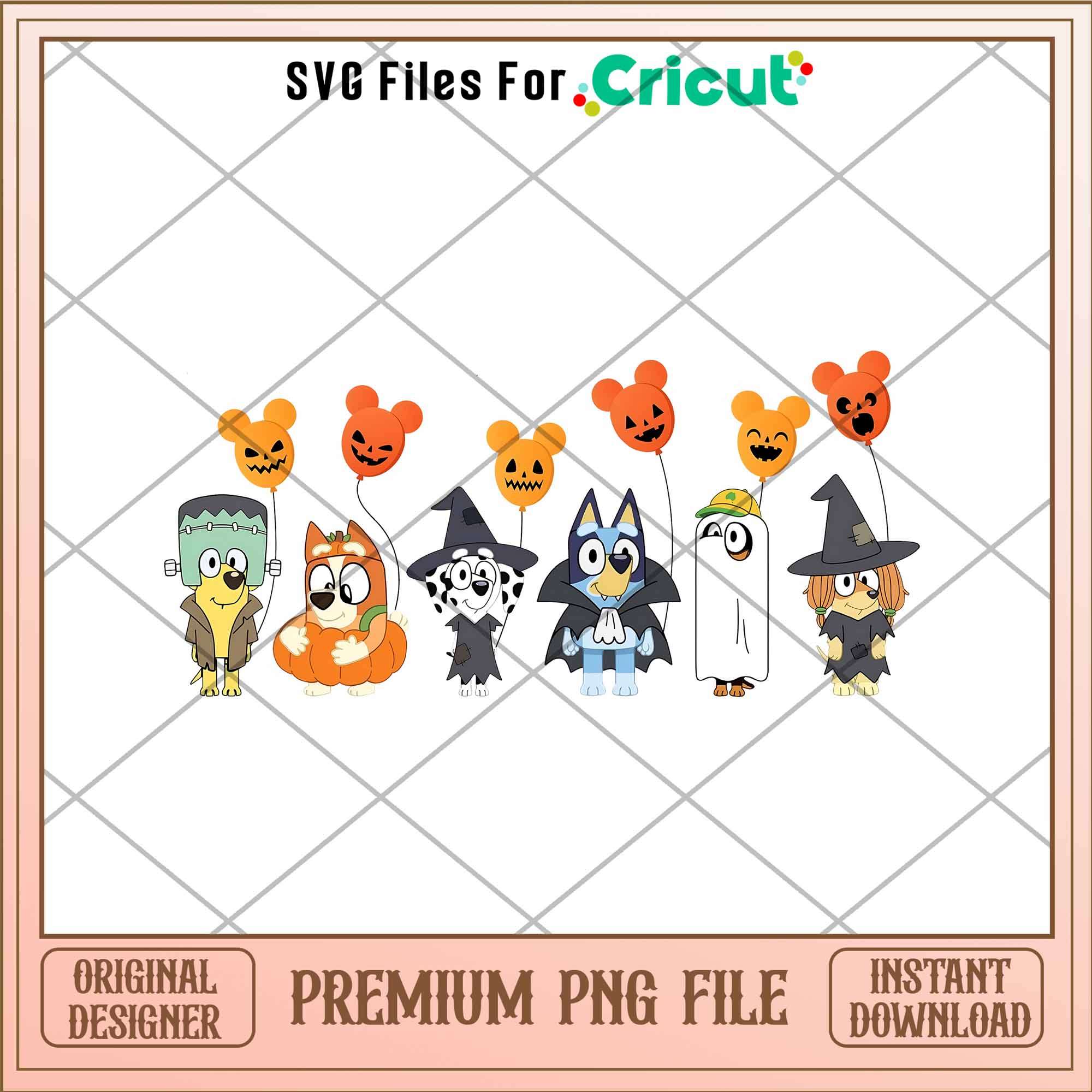 Bluey Halloween Horror Baloon png, Bluey characters png, Digital Downl ...