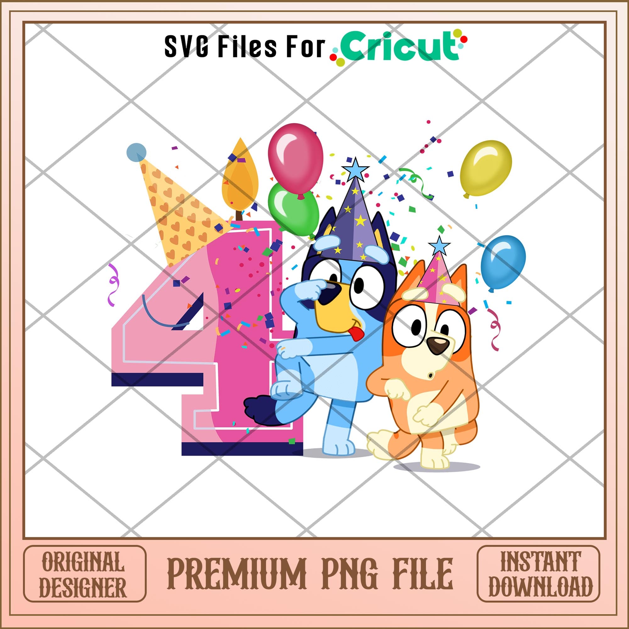 Bluey Happy 4th Birthday girl png, Bluey characters png, Digital Downl ...