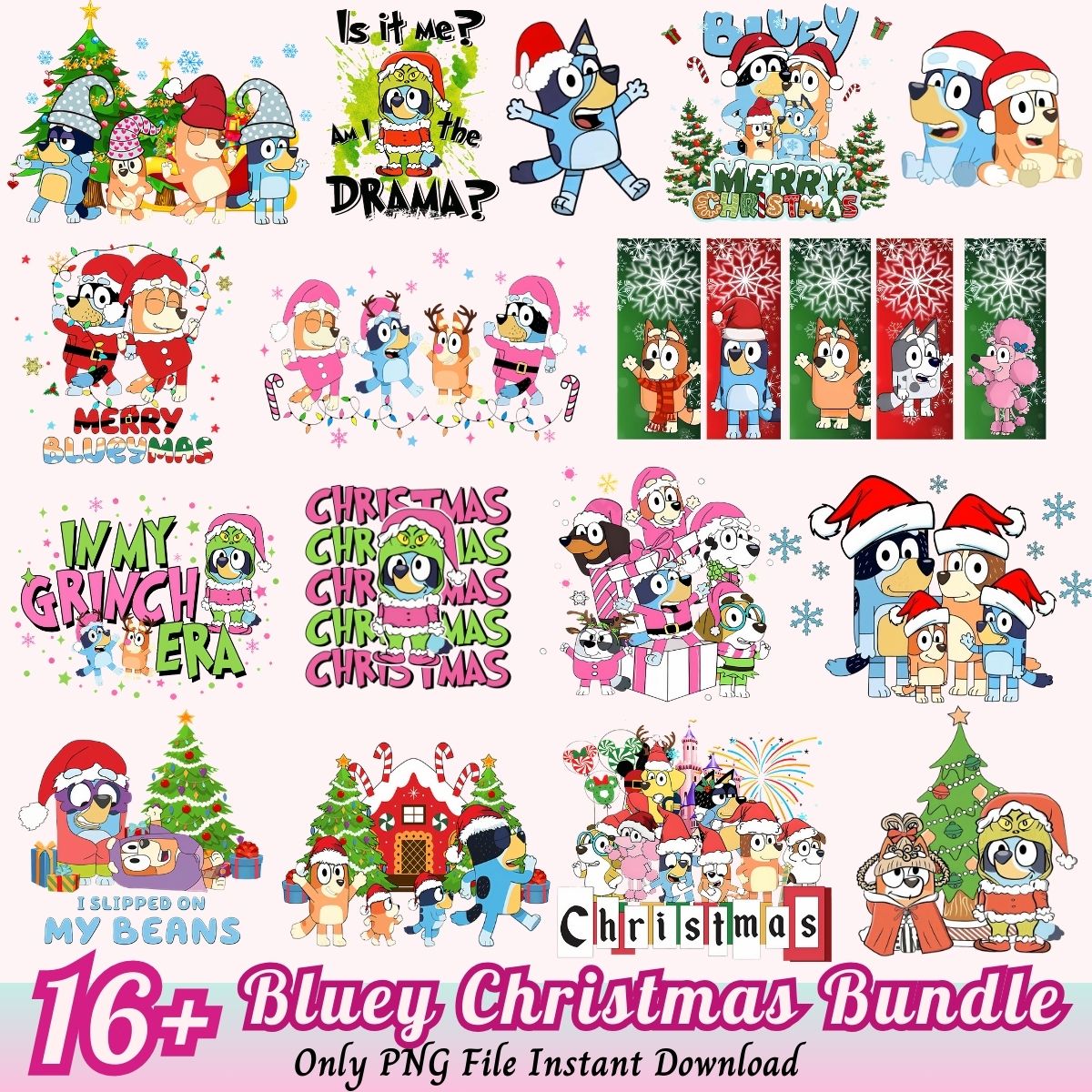 Bluey Christmas Bundle PNG bundle, Bluey cartoon bundle, Merry Christm ...