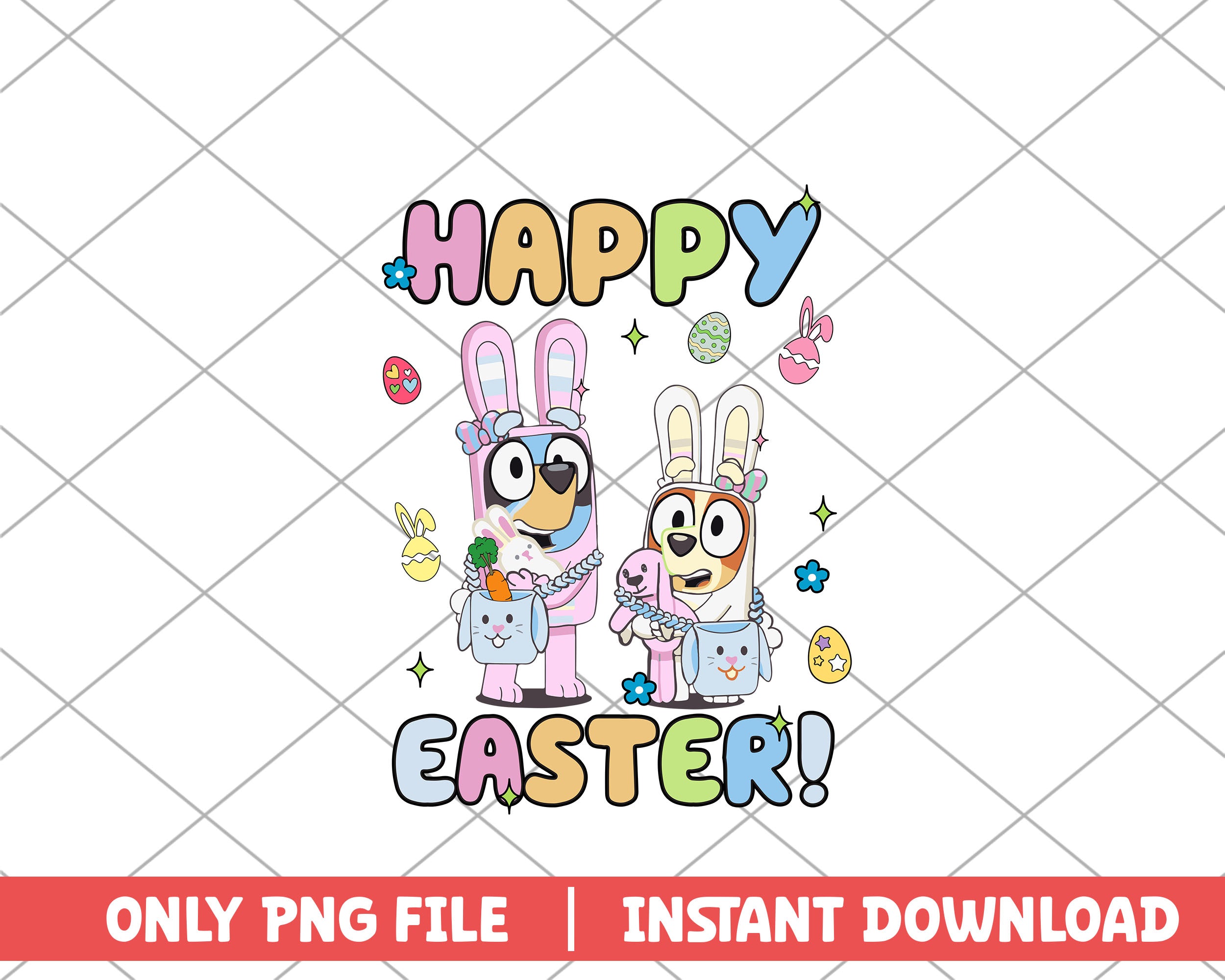 Bluey and bingo happy easter png – svg files for cricut
