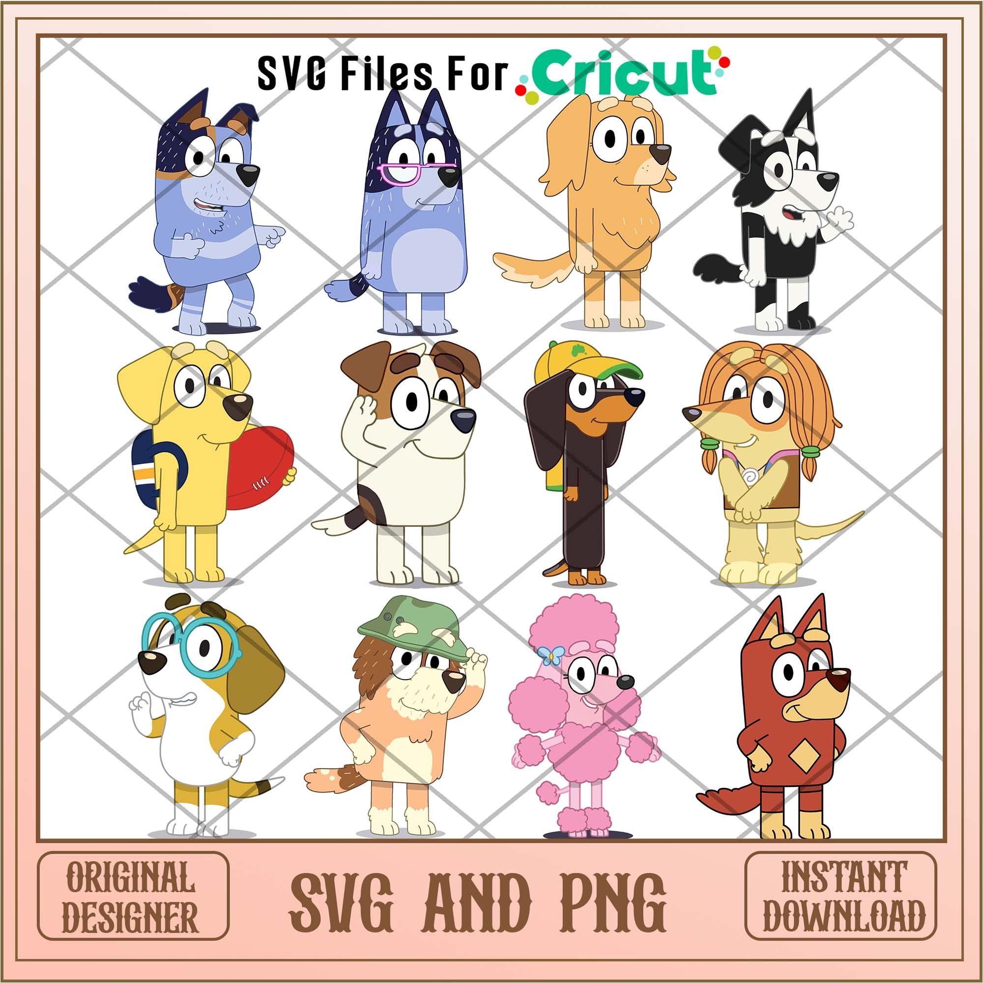 Bluey cartoon characters for kids png bundle – svg files for cricut