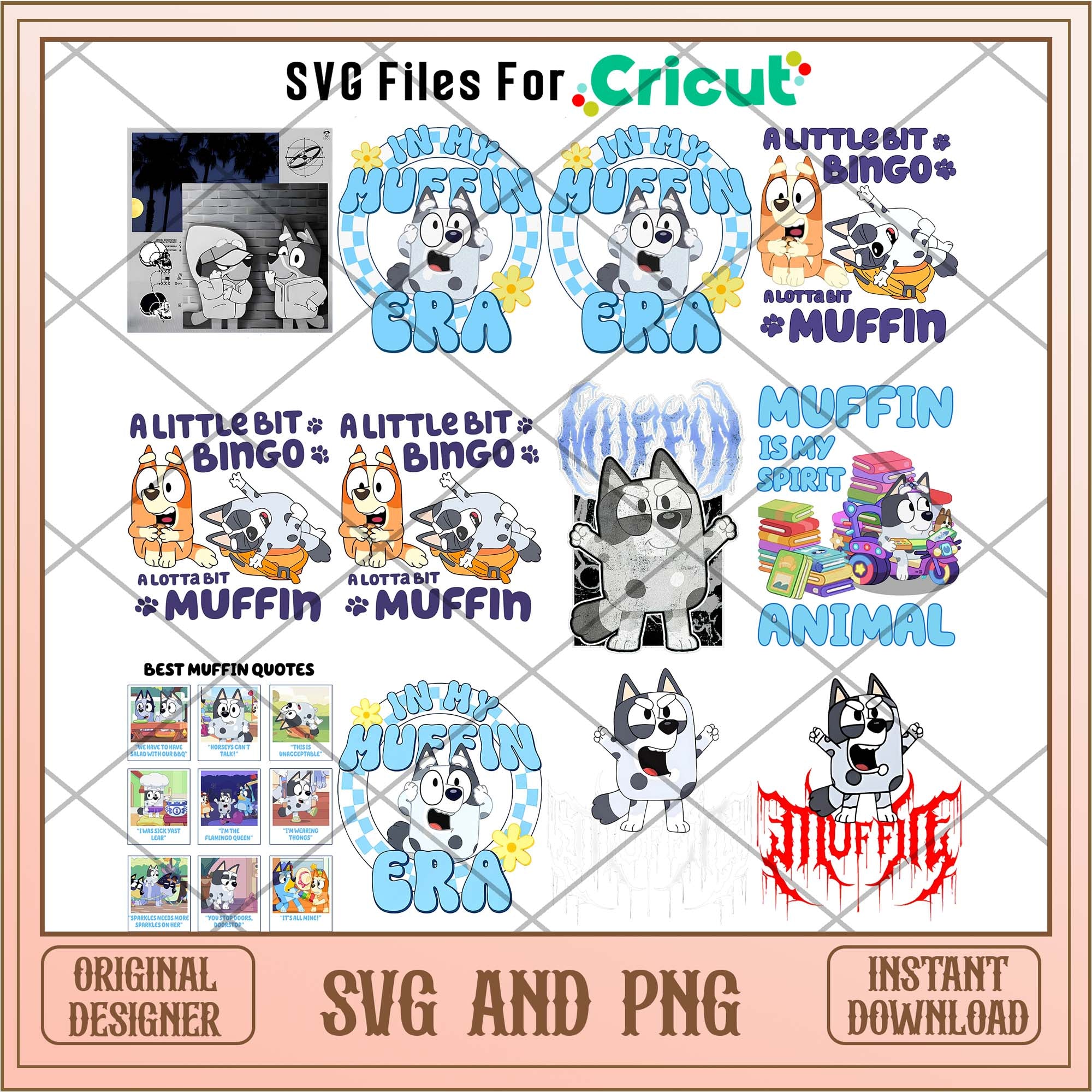 Bluey cartoon characters muffin png bundle – svg files for cricut