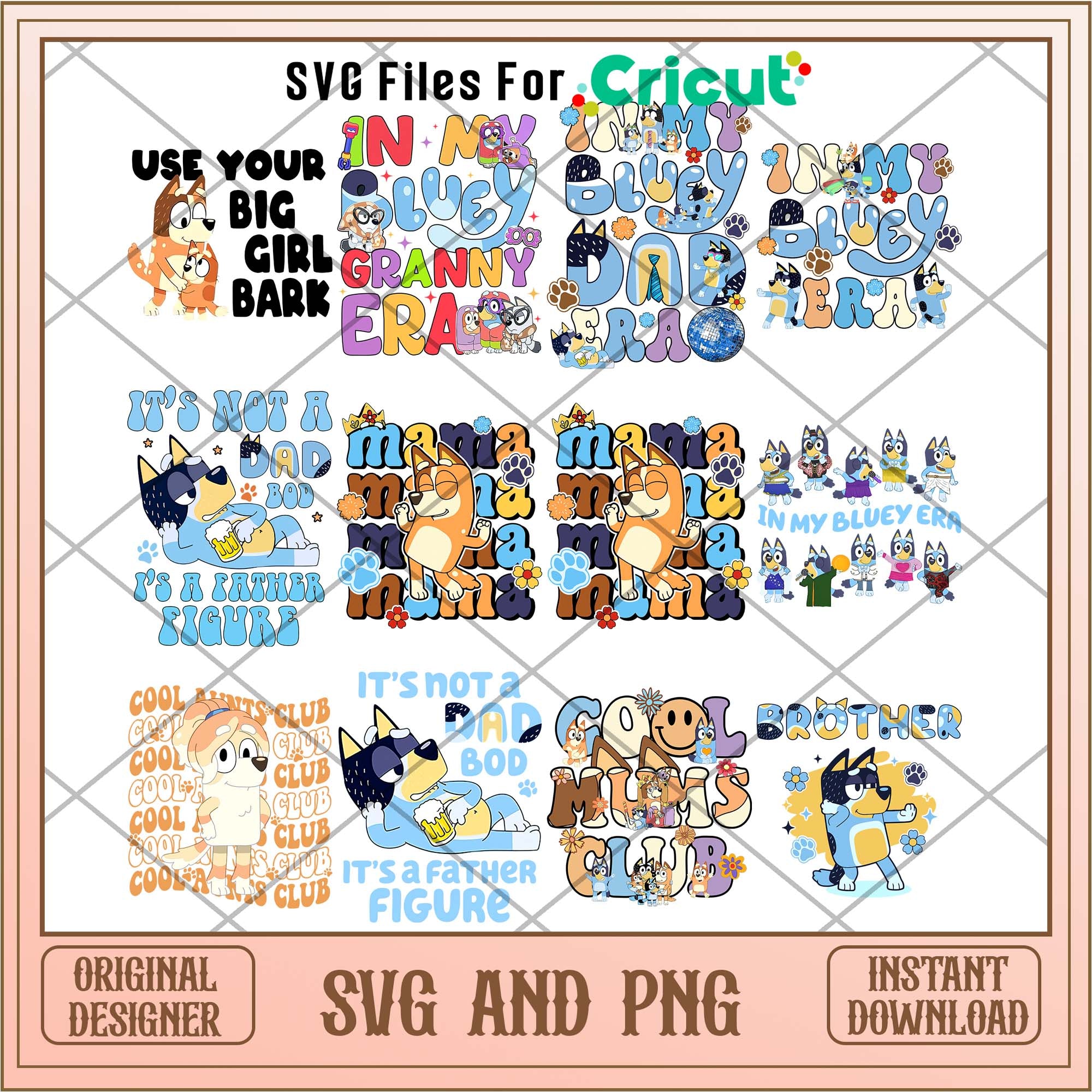 Bluey cartoon characters club png bundle – svg files for cricut