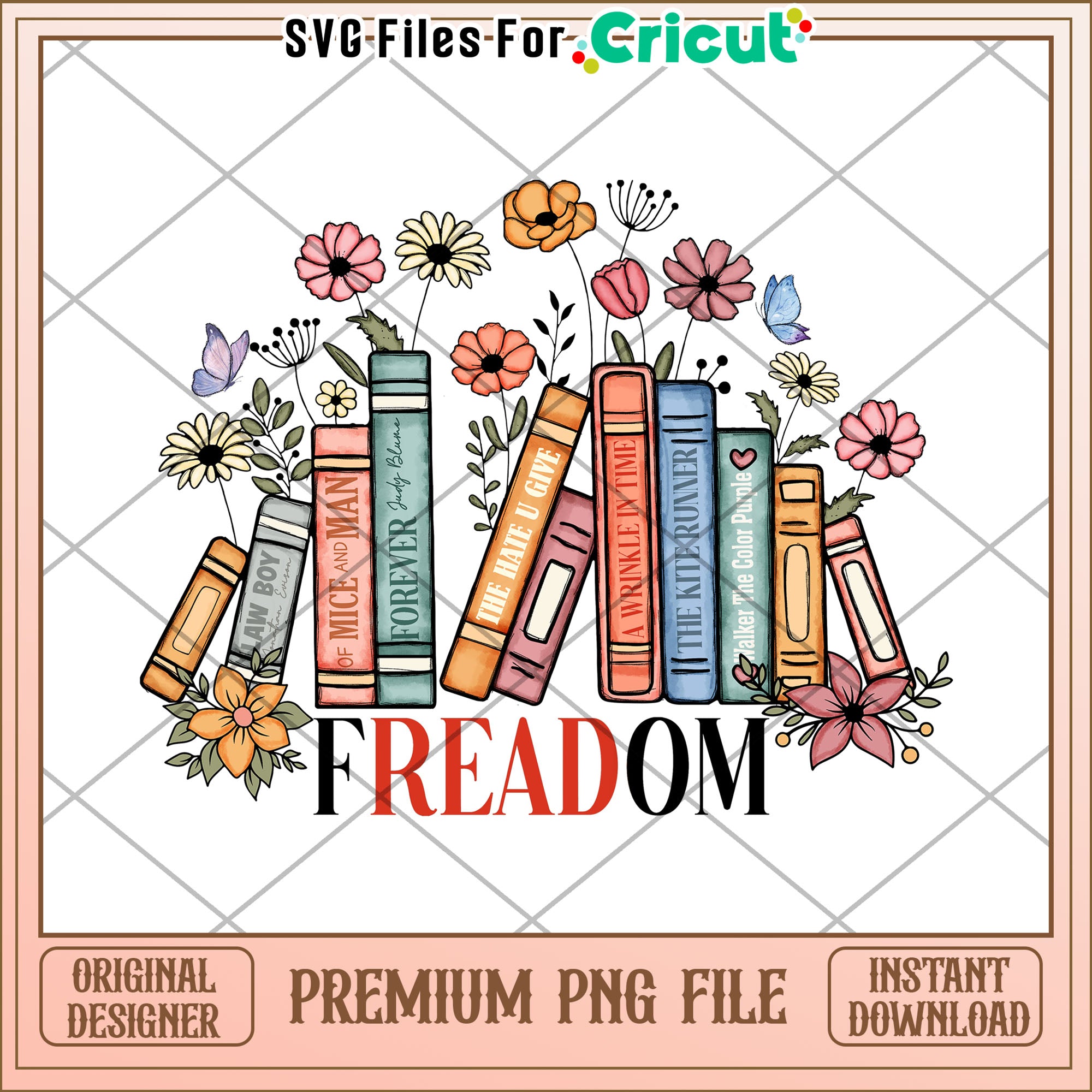 Book Stack PNG Floral Design Read On – svg files for cricut