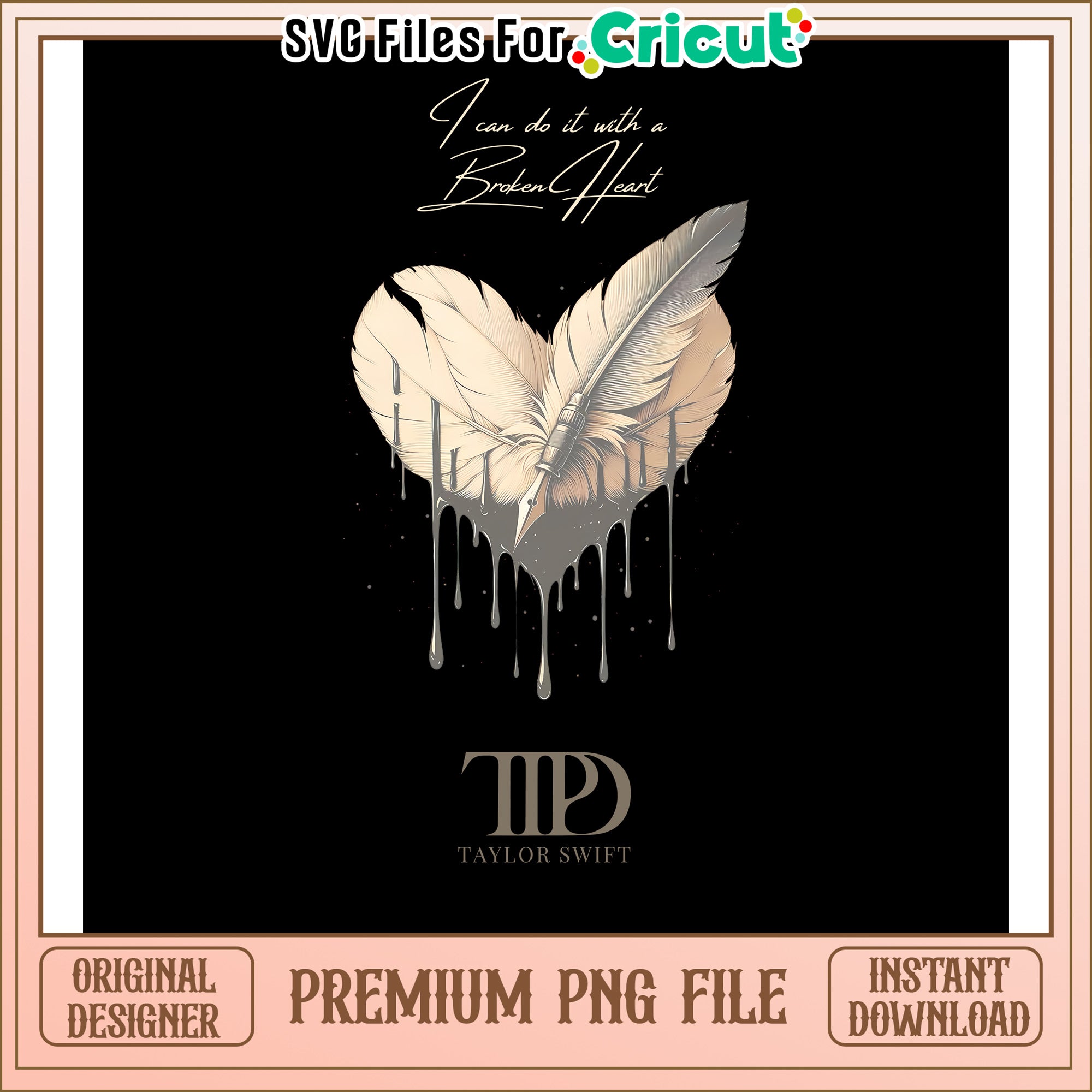 Broken Heart Feather Design for Crafting, Instant Download PNG File ...