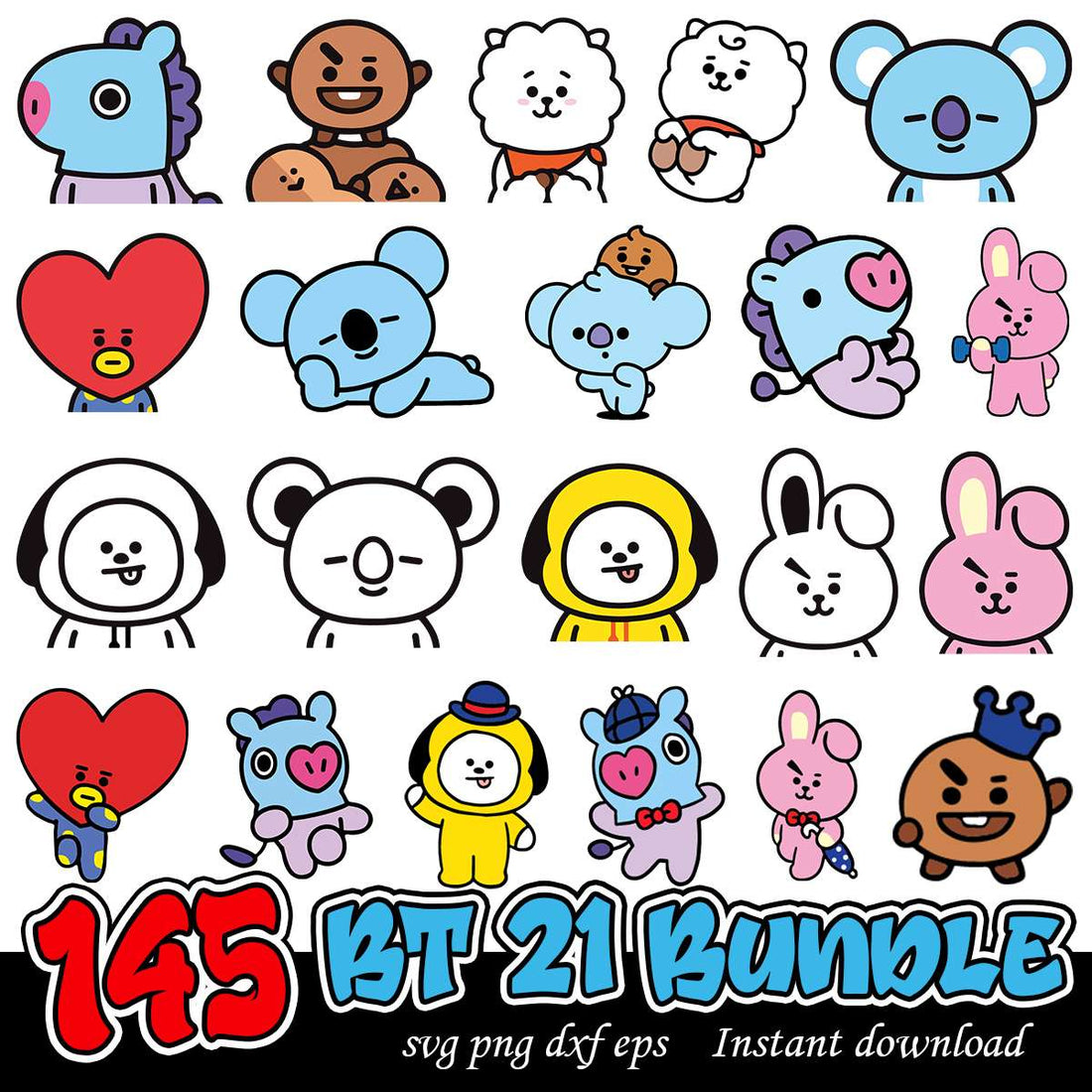 BT 21 svg bundle, BT 21 cartoon characters bundle – svg files for cricut