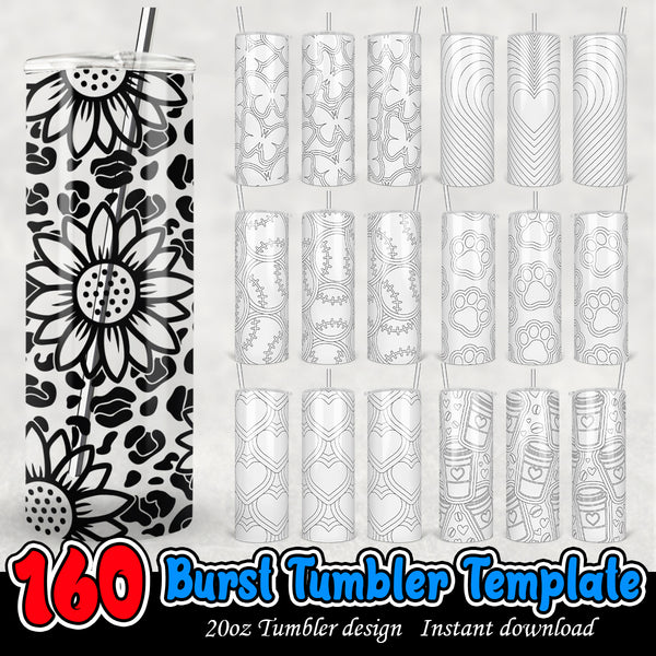 Burst Tumbler Template Bundle, Black and white Pattern tumbler wrap ...